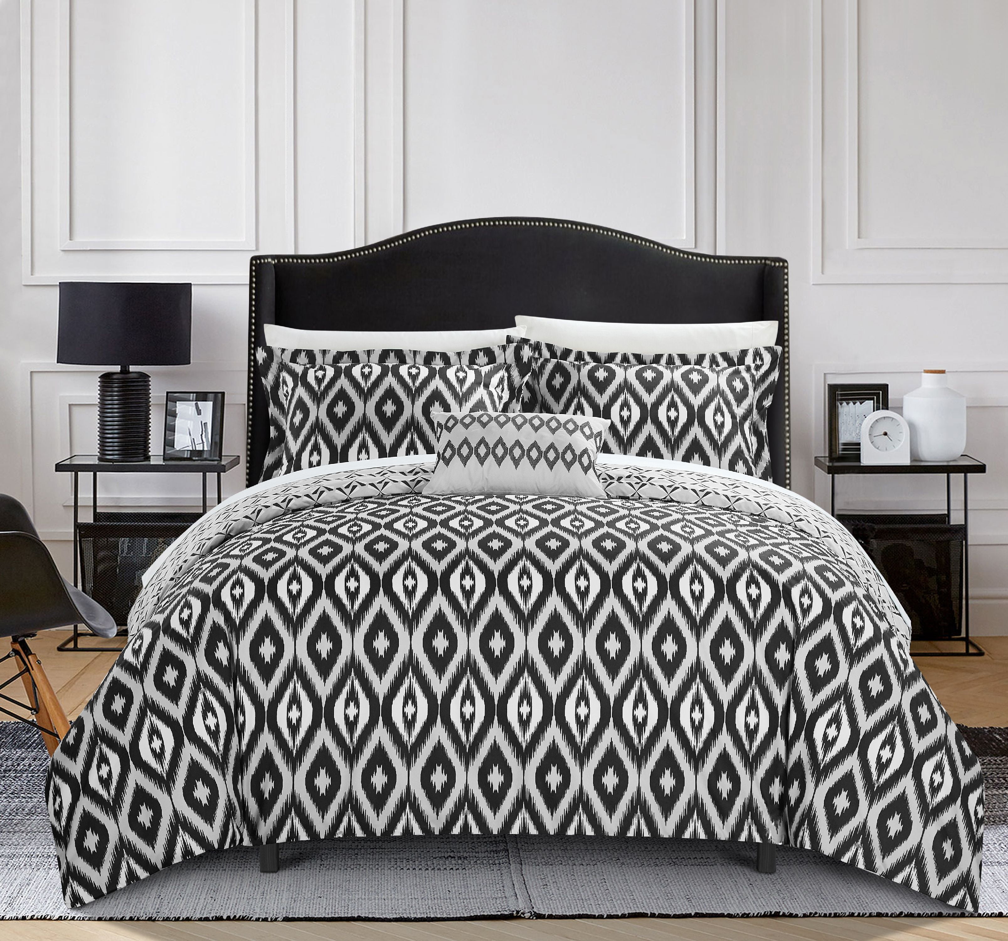 Amare 4 or 3 Piece Reversible Duvet Cover Set Two Tone Ikat Diamond ...