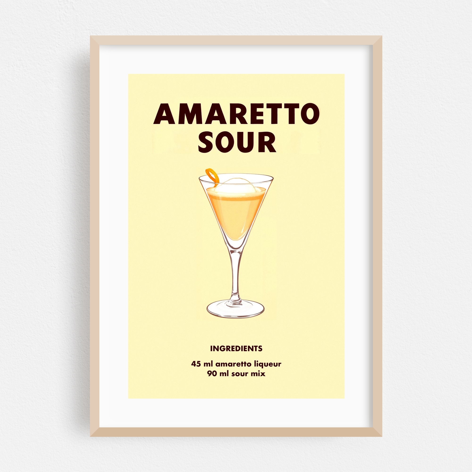 Amaretto Sour - Illustration Cocktail Typography Kitchen Decor Vintage ...