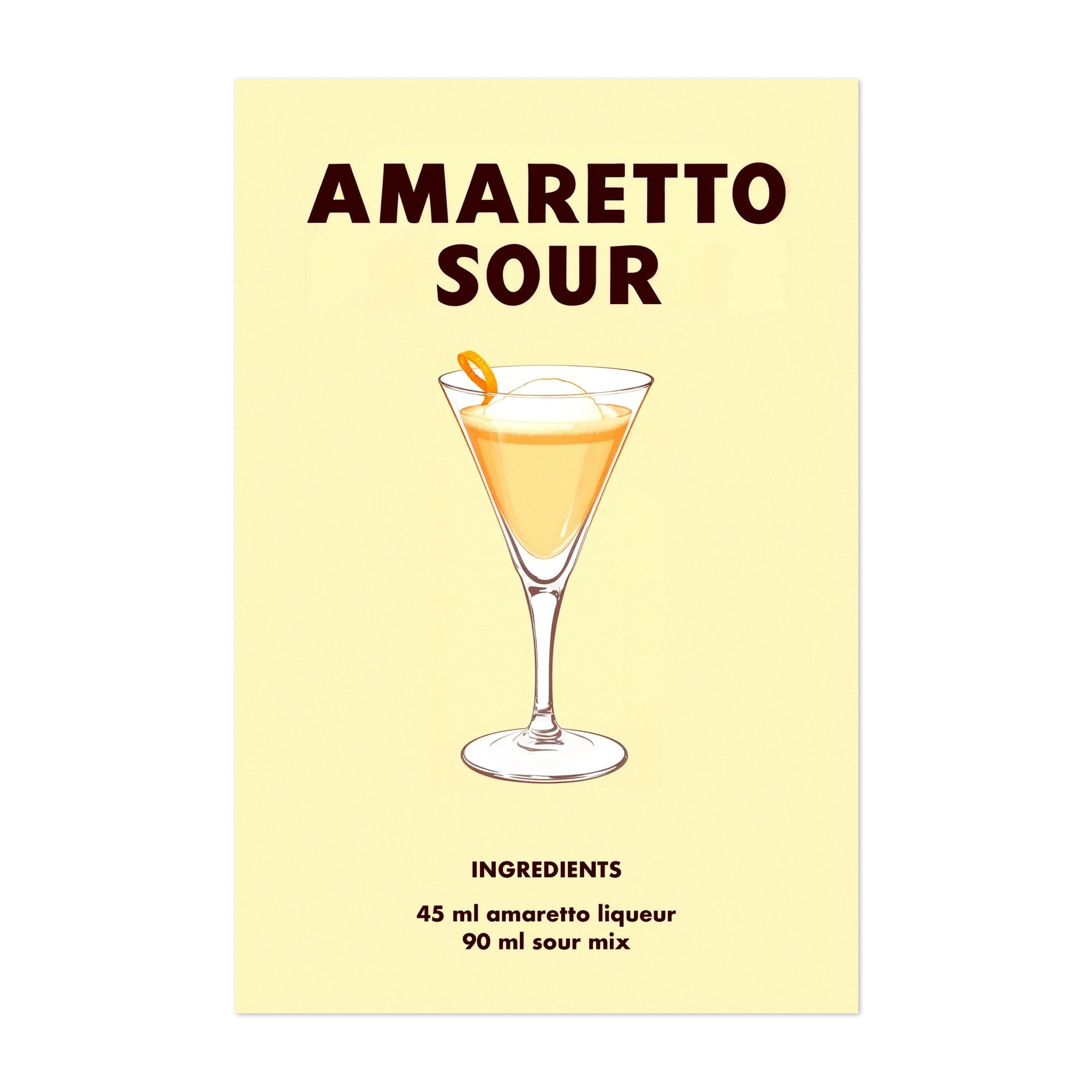 Amaretto Sour - Illustration Cocktail Typography Kitchen Decor Vintage ...