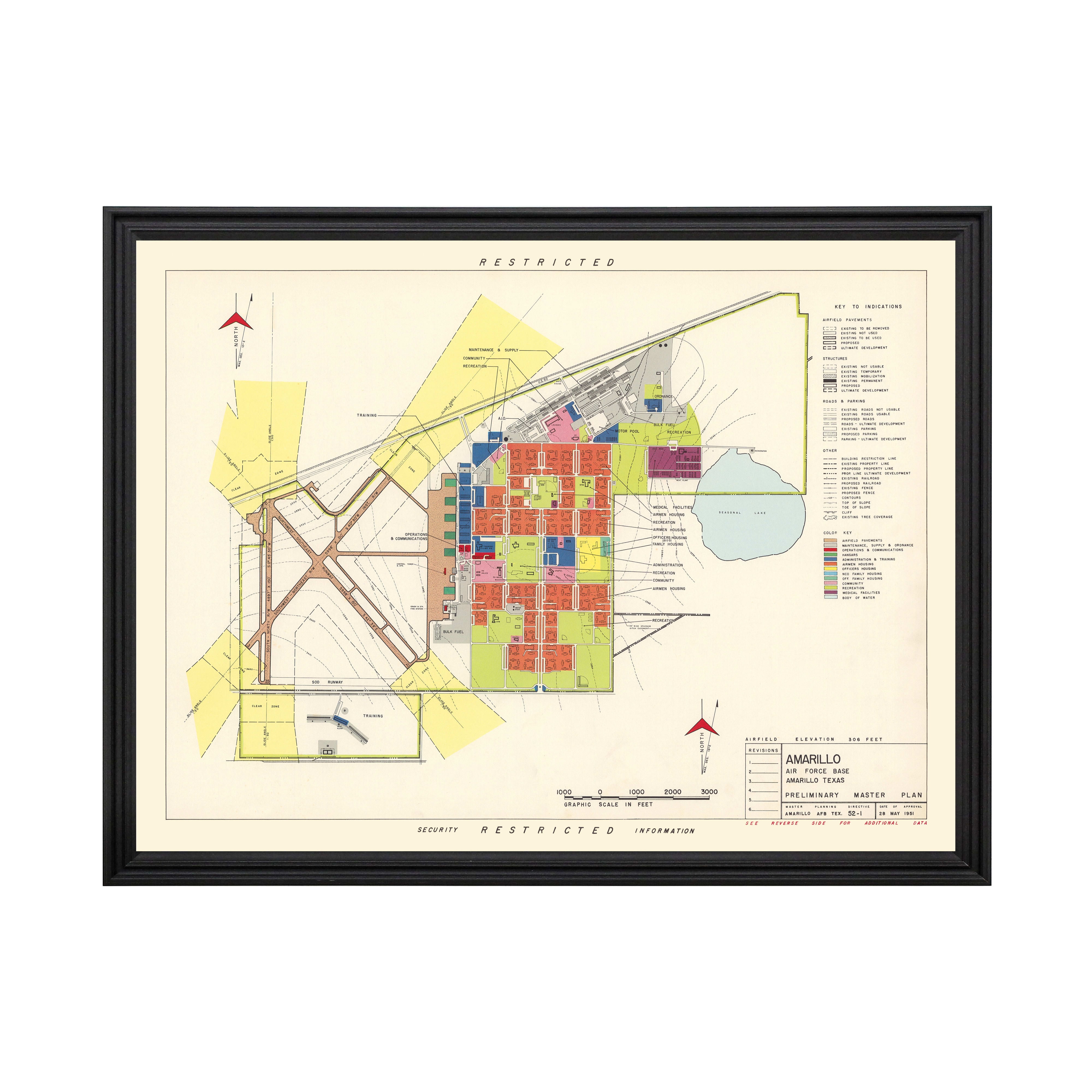 Amarillo Air Force Base Art, 1952 Vintage Map of Amarillo Air Force ...