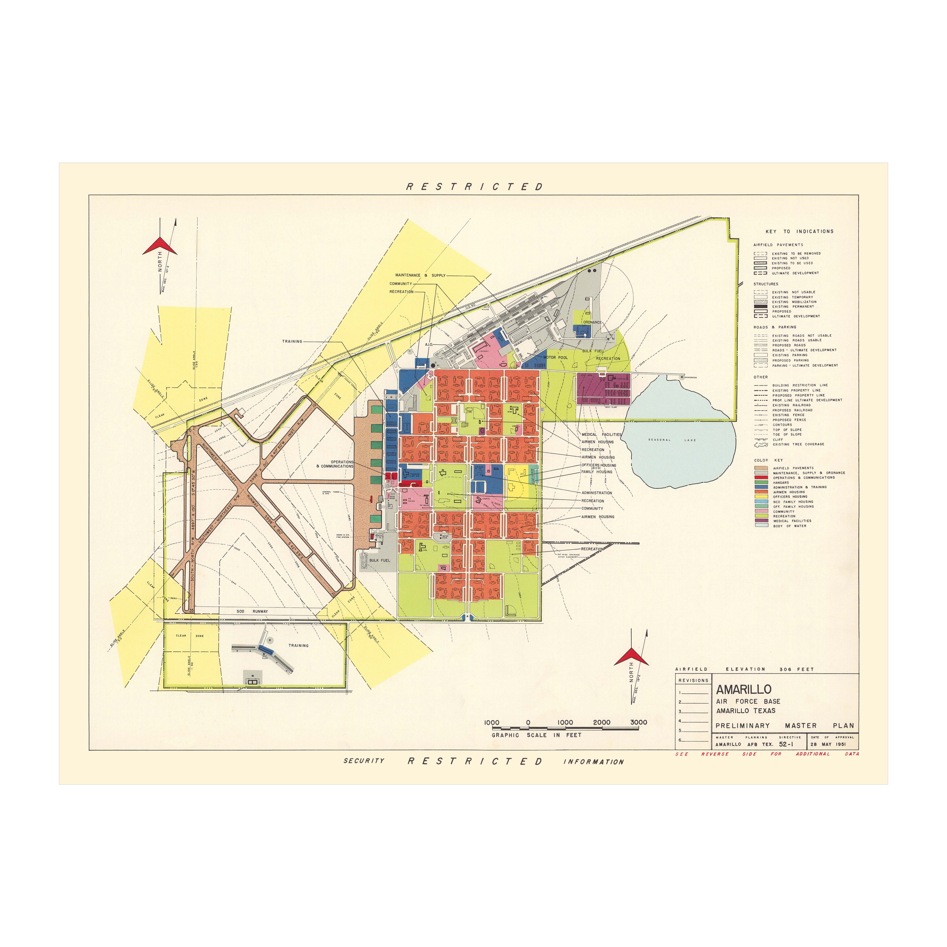 Amarillo Air Force Base Art, 1952 Vintage Map of Amarillo Air Force ...