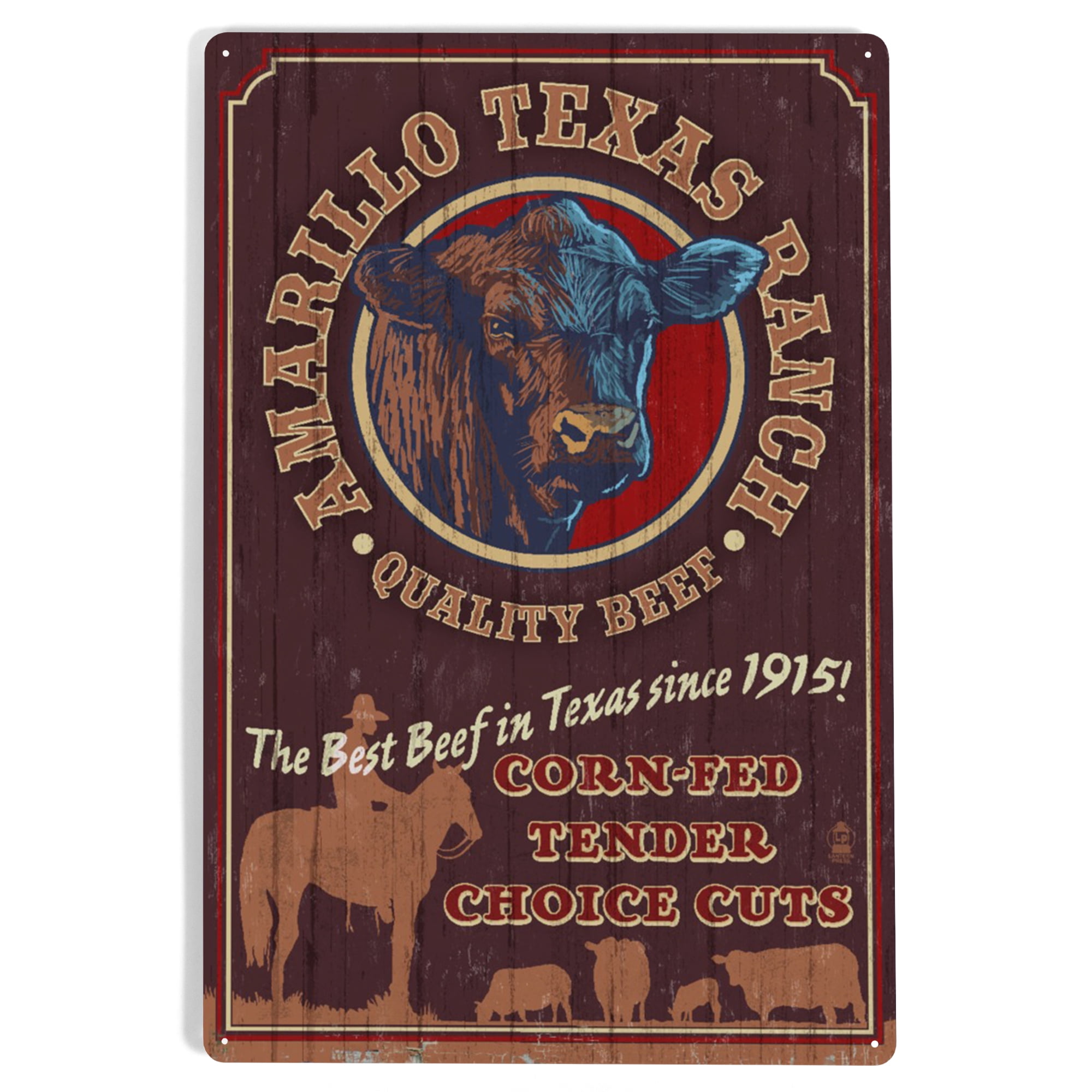 Amarillo, Texas, Cattle Ranch Vintage Sign (12x18 Aluminum Art, Indoor ...