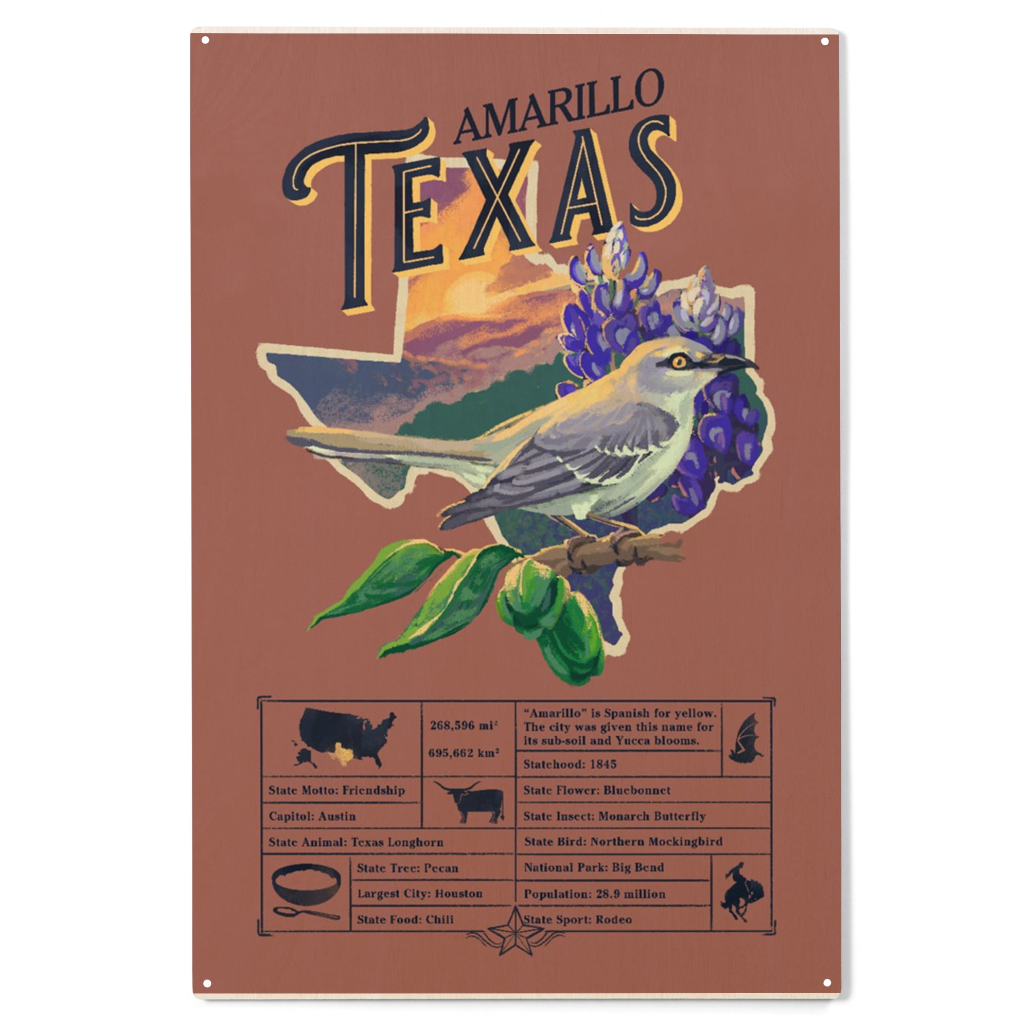 Amarillo, Texas, Facts About, State Series Birch Wood Wall Sign (10x15 ...
