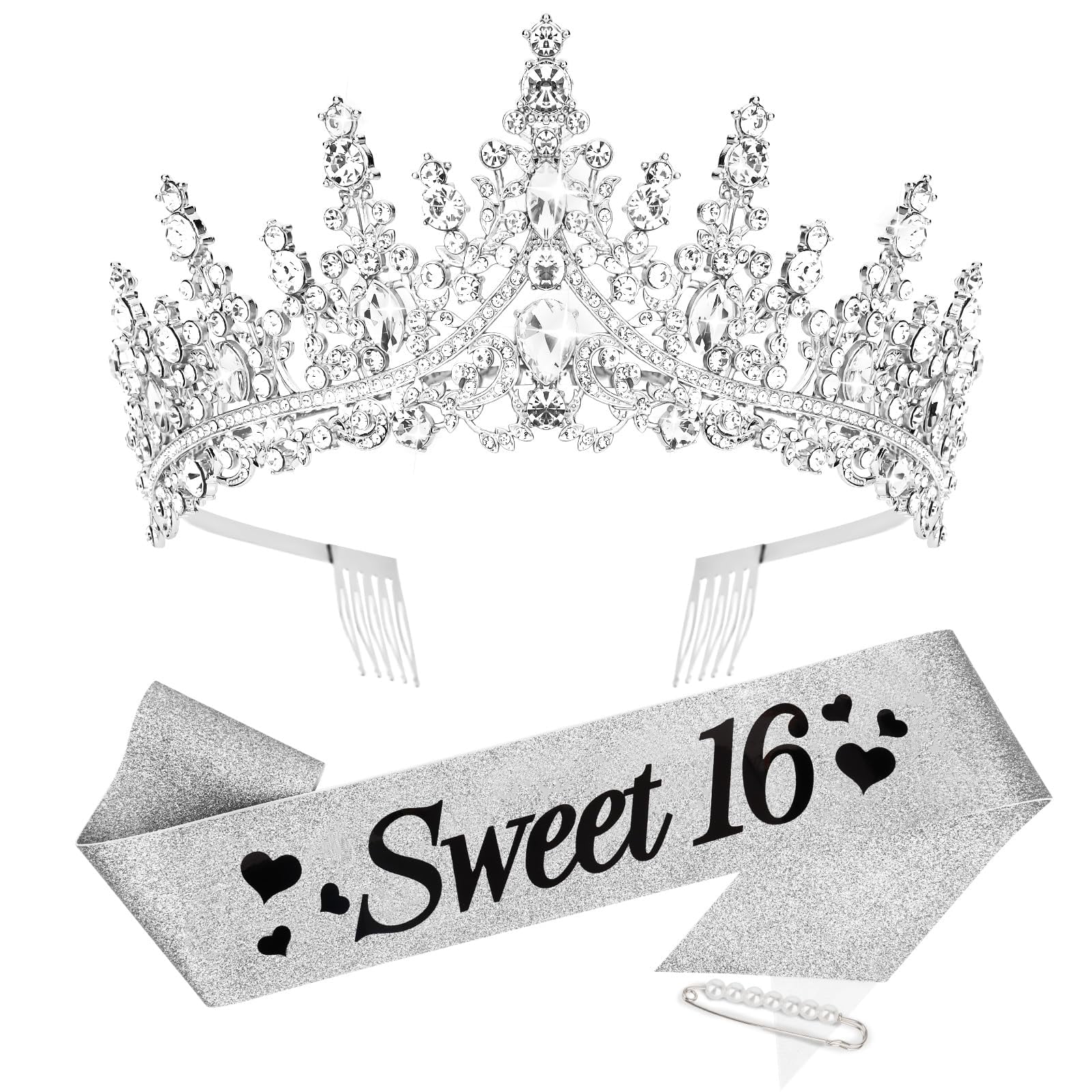 Amariver 16th Birthday Crown and Sash BSL1 for Girls Sweet 16 Birthday ...