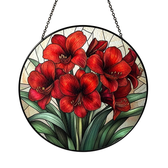 Amaryllis Blossom in Red Tones Stained Glass Style Window Suncatcher ...
