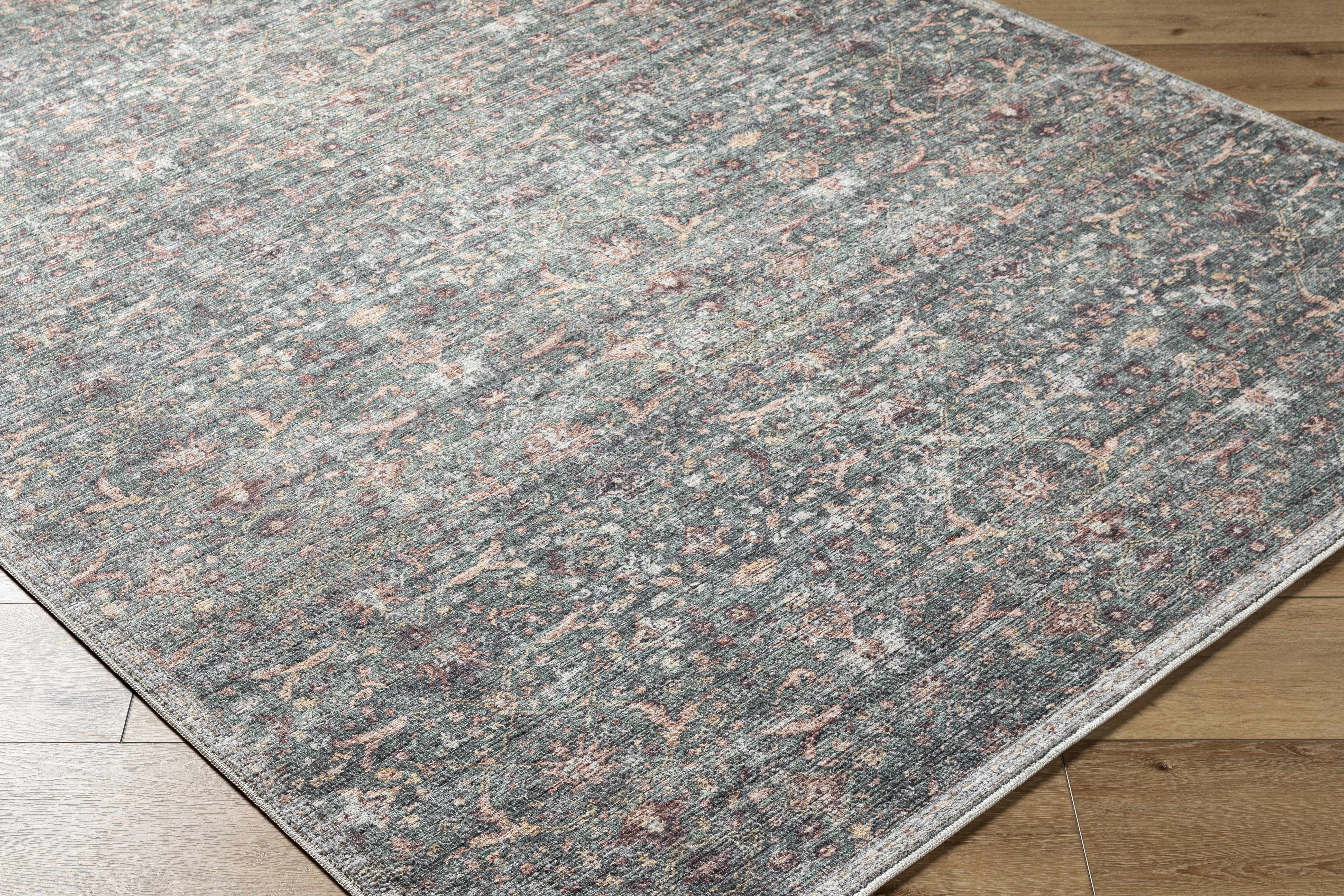 Amasai Traditional Area Rug - Sage Green, Pink, Gray - 3'10" x 5'7 ...