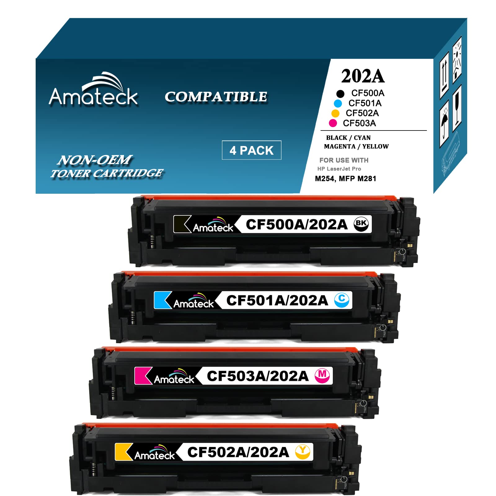 Amateck Compatible HP 4 Pack CF500A CF501A CF502A CF503A (HP 202A ...