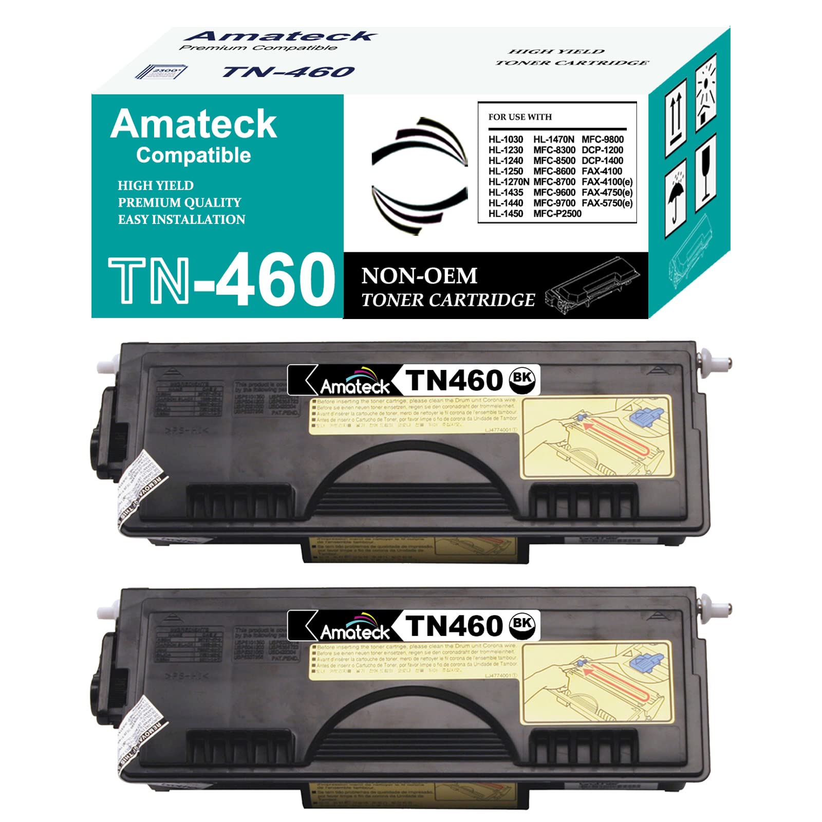 Amateck Compatible Toner Cartridge Replacement for Brother TN460 2 Pack ...
