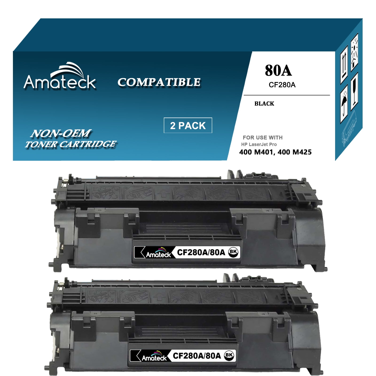 Amateck Compatible Toner Cartridge Replacement for CF280A (HP 80A) Black 2 Pack for LaserJet Pro ...