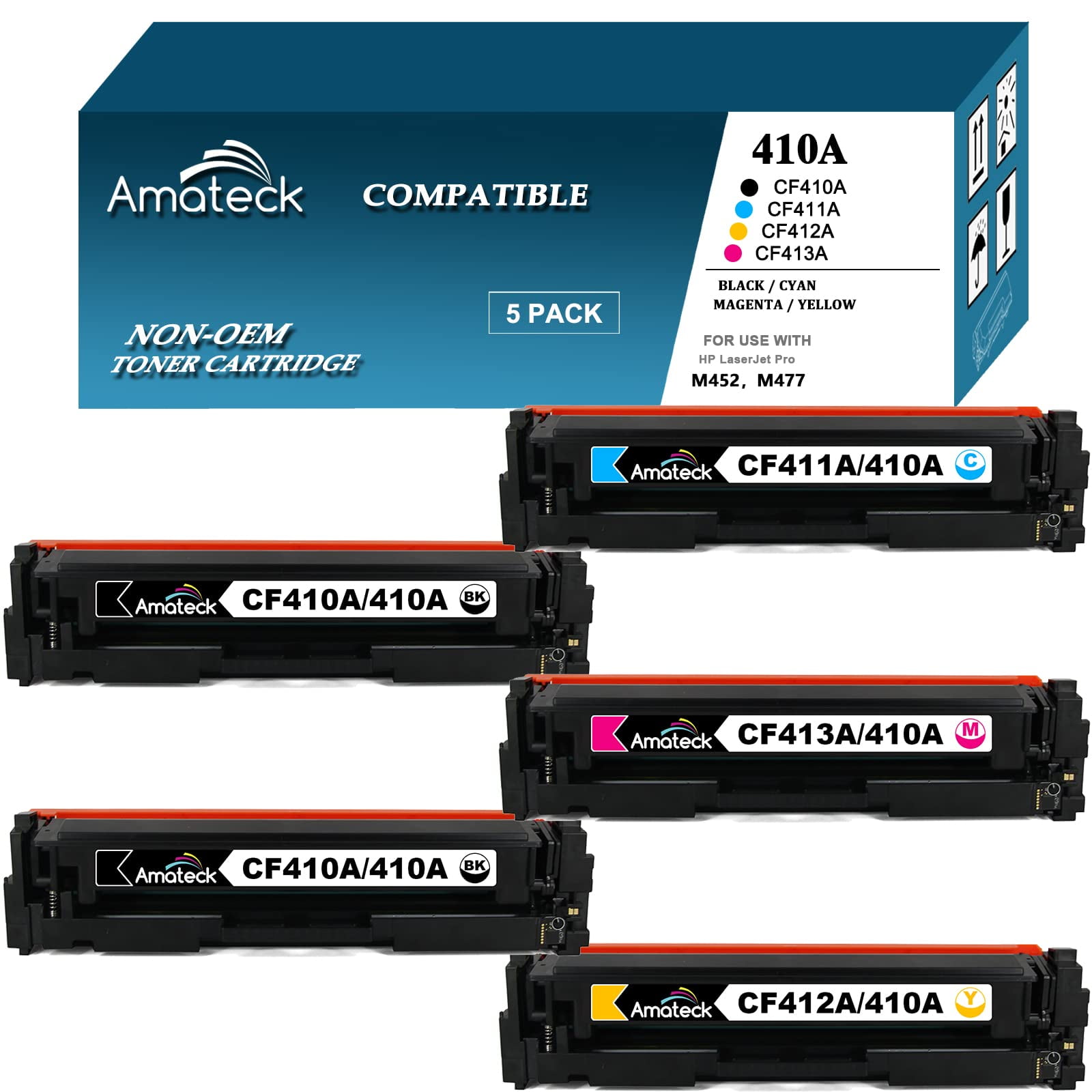 Amateck Compatible Toner Cartridge Replacement for HP CF410A CF411A CF412A CF413A (HP 410A) 5 ...