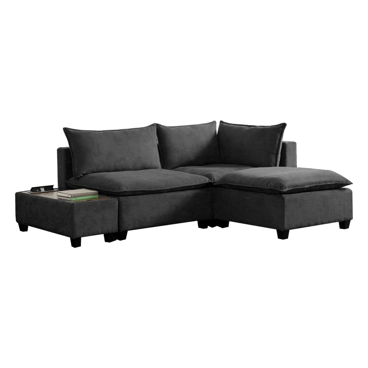 Amato 95 Inch Sectional Sofa and Ottoman, Storage Console Table, Dark ...