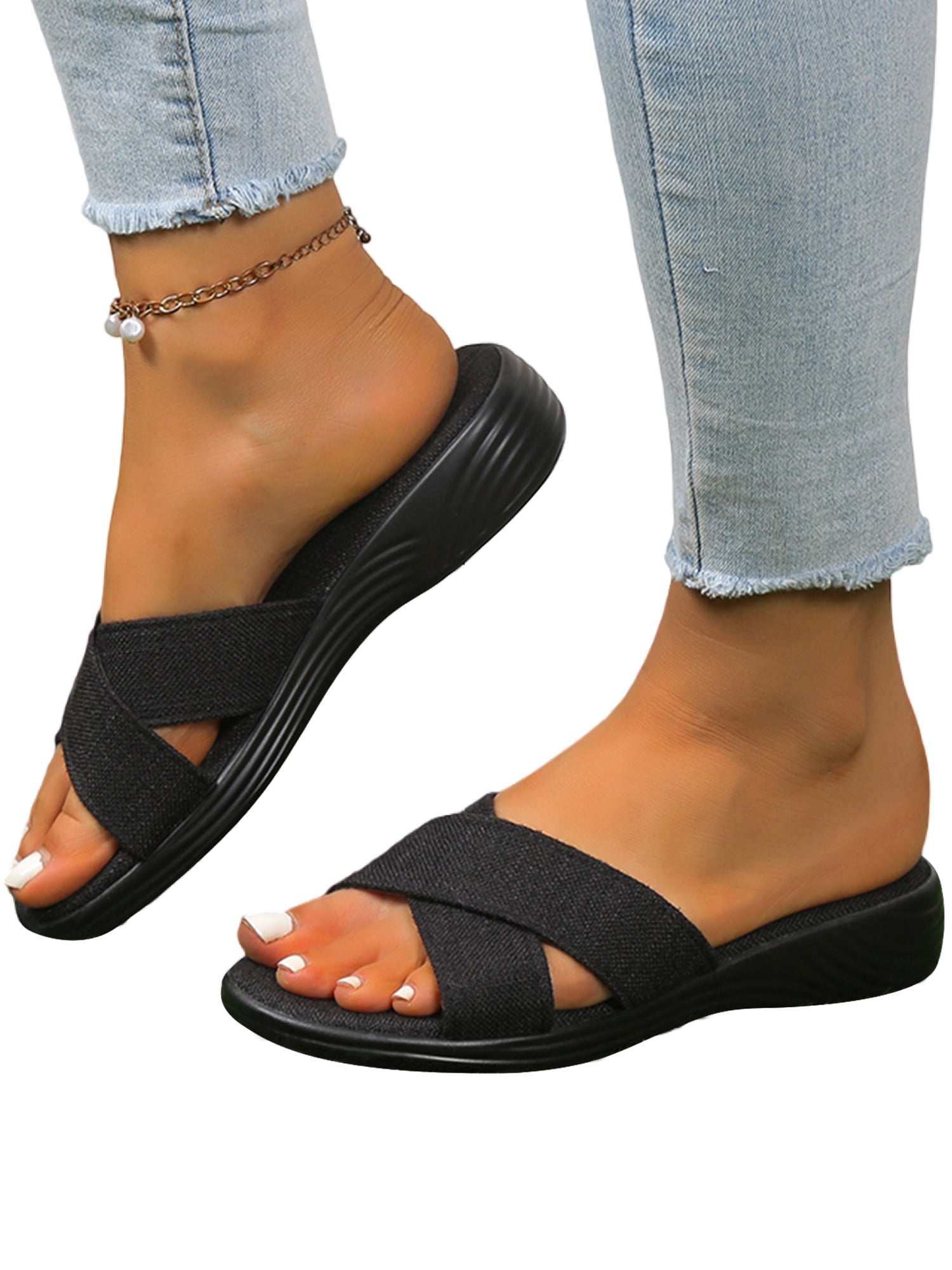 Amavo Slide Sandals for Women Mules Backless Summer Wedge Casual Open ...