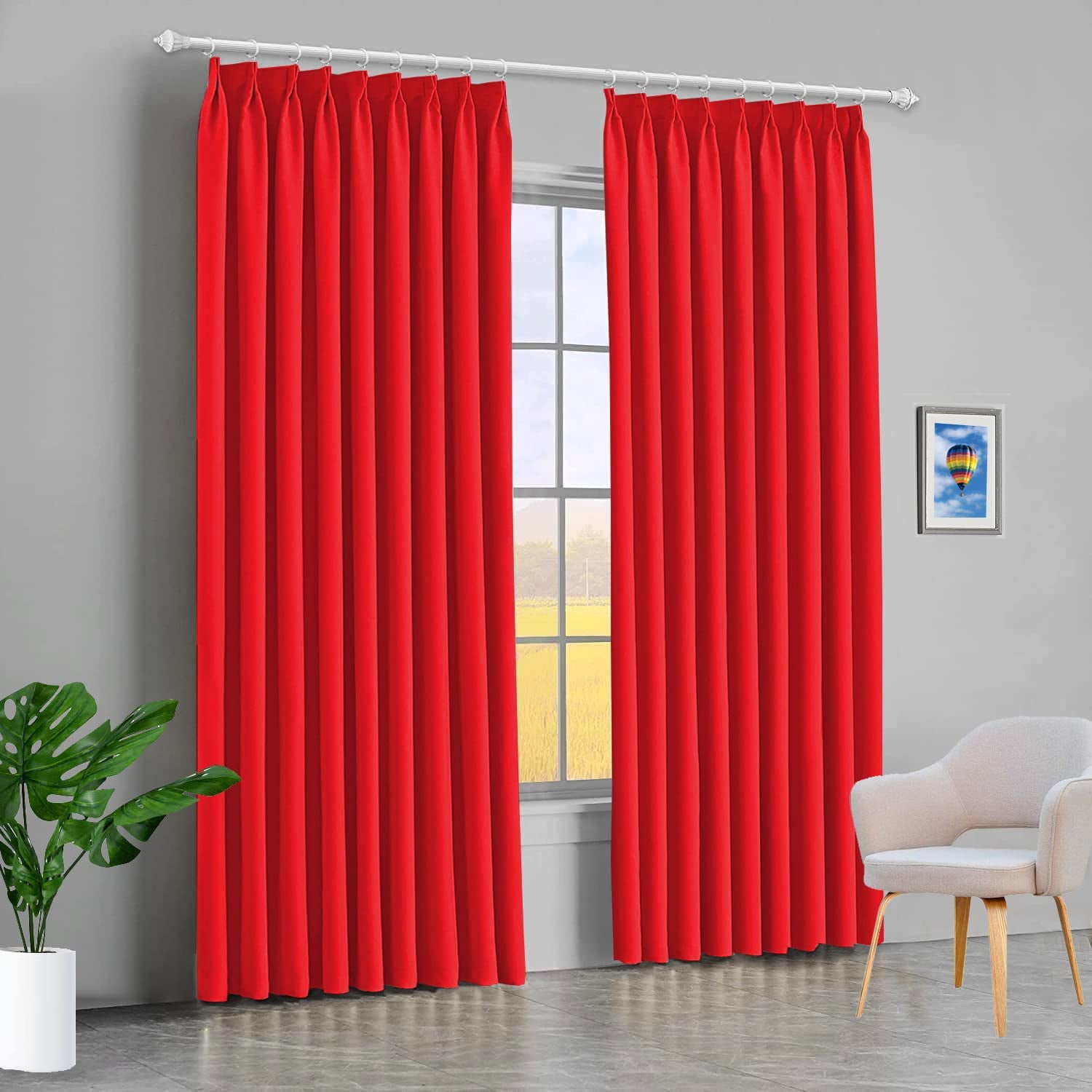 Amay Blackout Double Pinch Pleated Curtains Panel Blood Red Solid, 100 ...