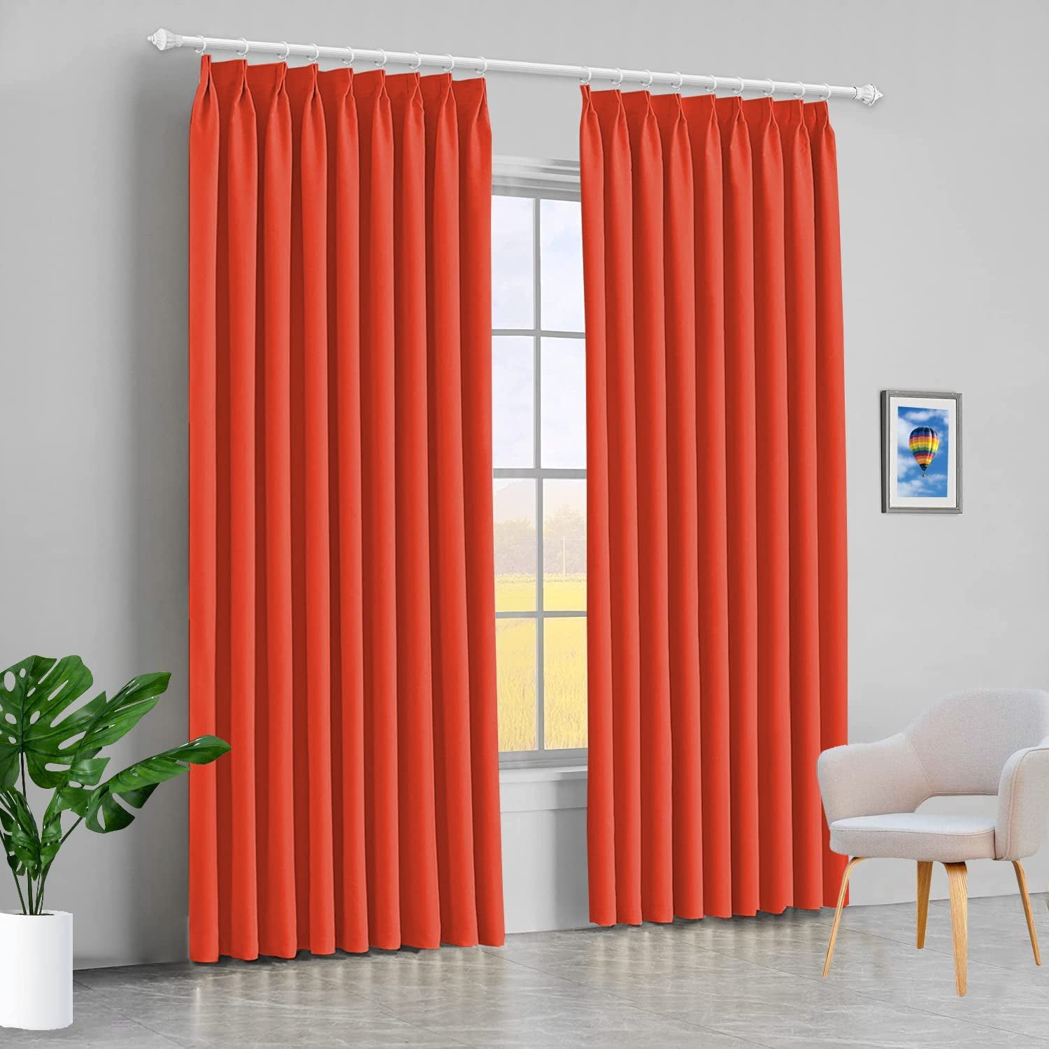 Amay Blackout Double Pinch Pleated Curtains Panel Brick Red Solid, 72 ...