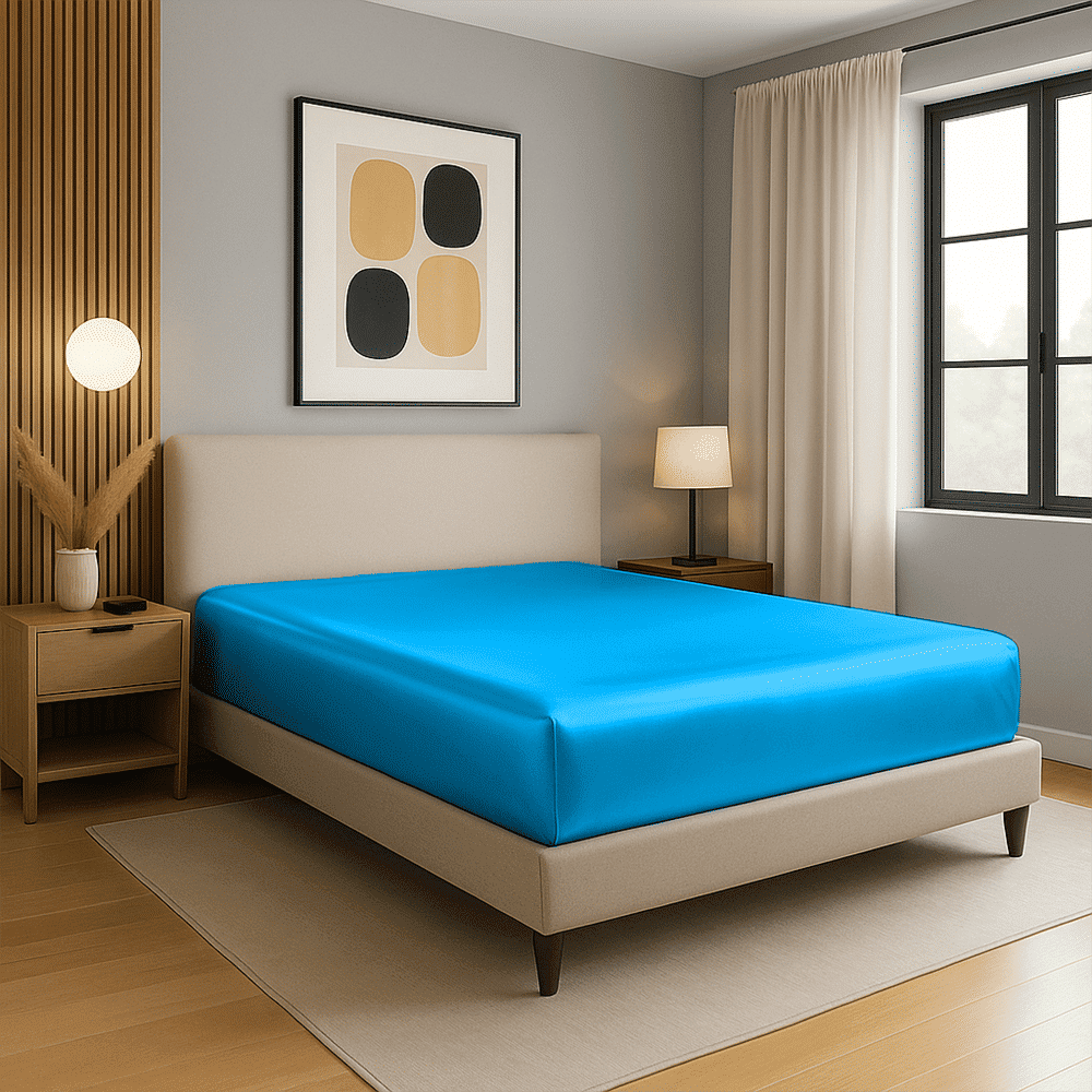 Amay Satin Silk Fitted Sheet – Twin Size, Turquoise– Deep Pocket 16 ...