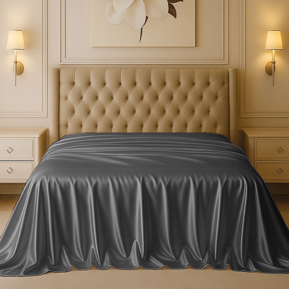 Amay Satin Silk Flat Sheet – Split King, Dark Grey– Smooth, Silky Bedding for Guest Room, Kids ...