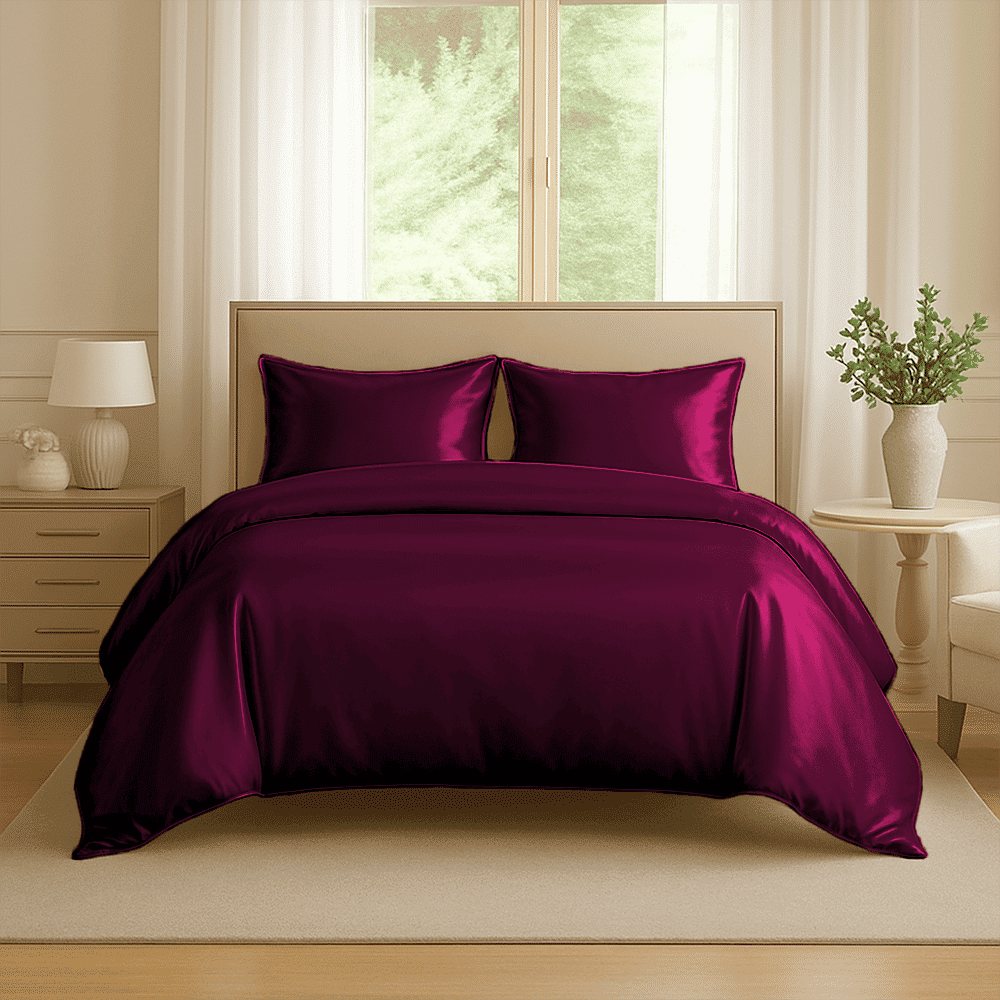 Amay Satin Silk Texas King Duvet Cover Set (102"×110",Wine ) – Ultra ...