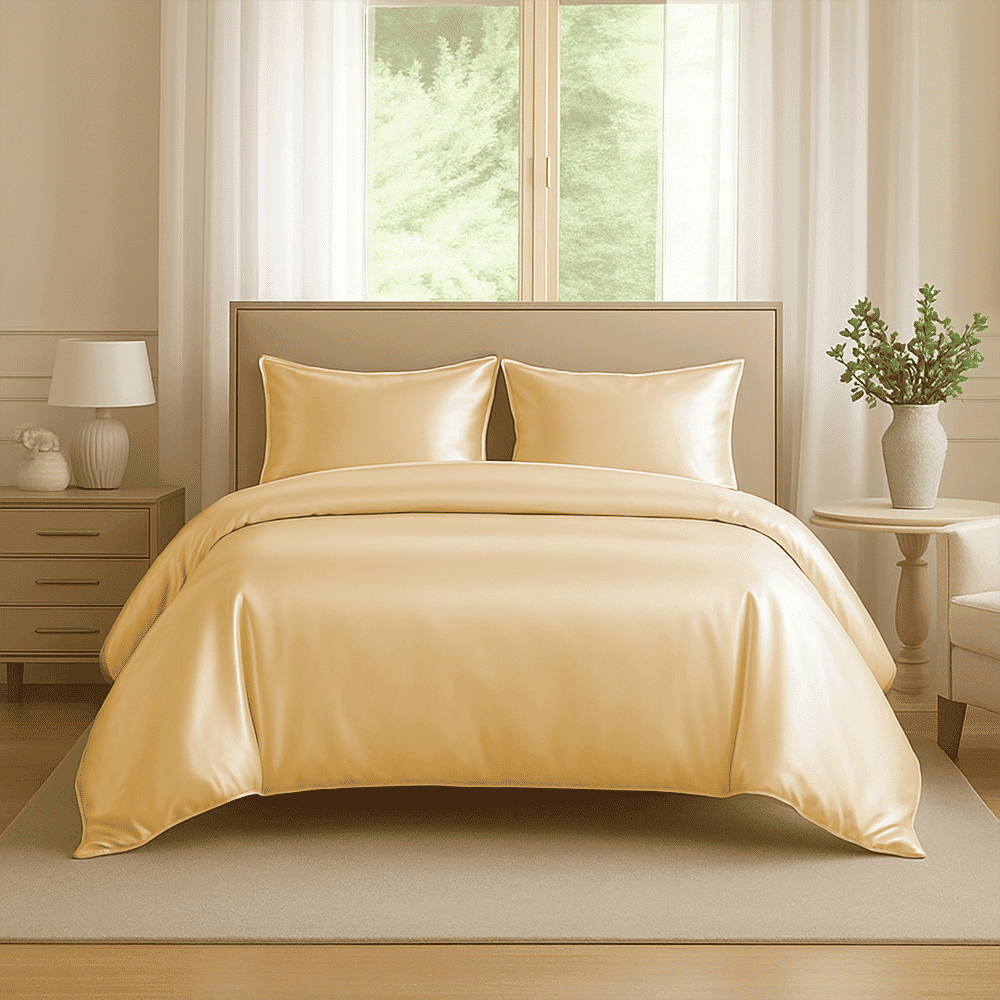 Amay Satin Silk Twin Duvet Cover Set (68"×90", Beige ) – Ultra-Soft ...