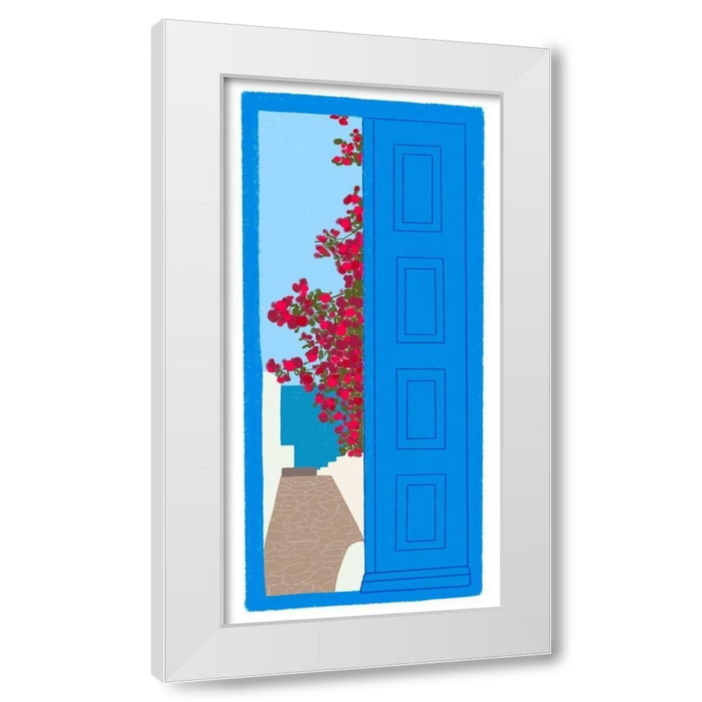 Amaya 4x14 White Modern Wood Framed Wall Art Titled - Blue Santorini ...