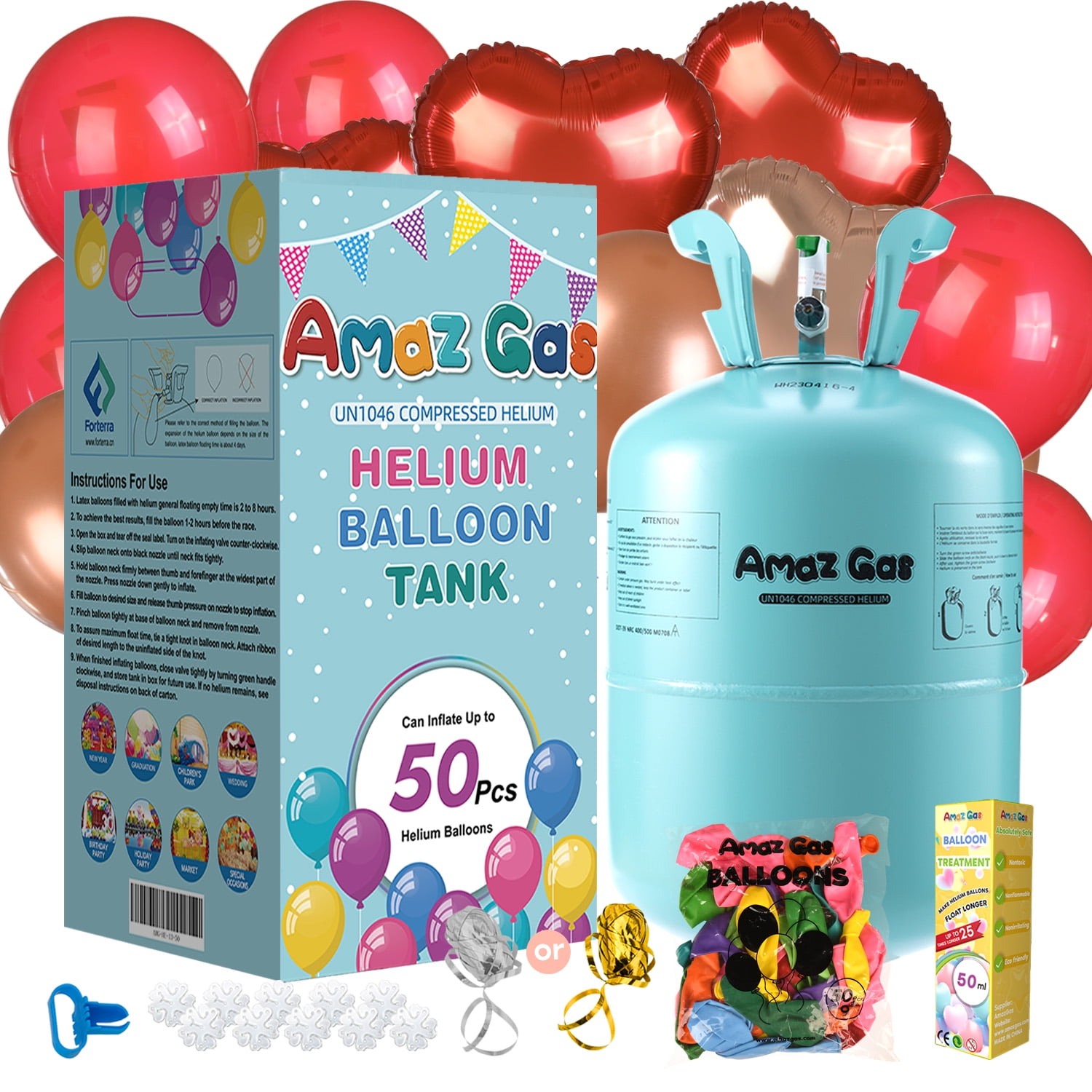 Amaz Gas 13.4L Helium Gas kit with 50pcs Latex Balloons, 50ml Balloon ...