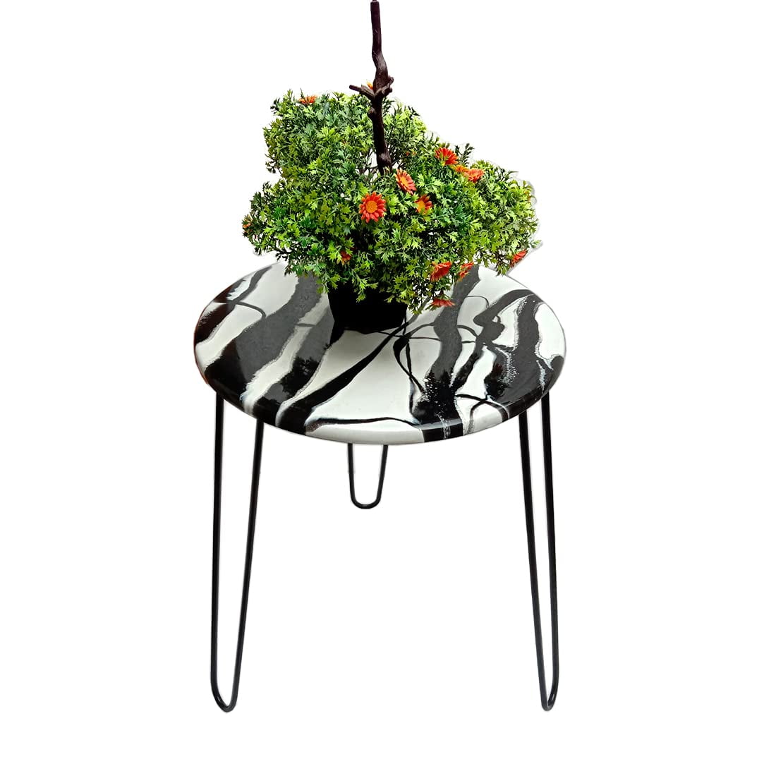 Amazeo Stylish Marble Look Round Coffee Table end Table and Bedside Table with Metal Hairpin ...