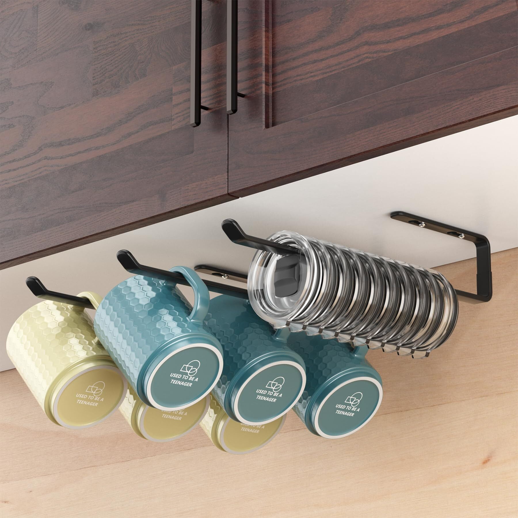 Amazer Coffee Cup Holder Under Cabinet Organizer, 3 Pack Black Metal ...