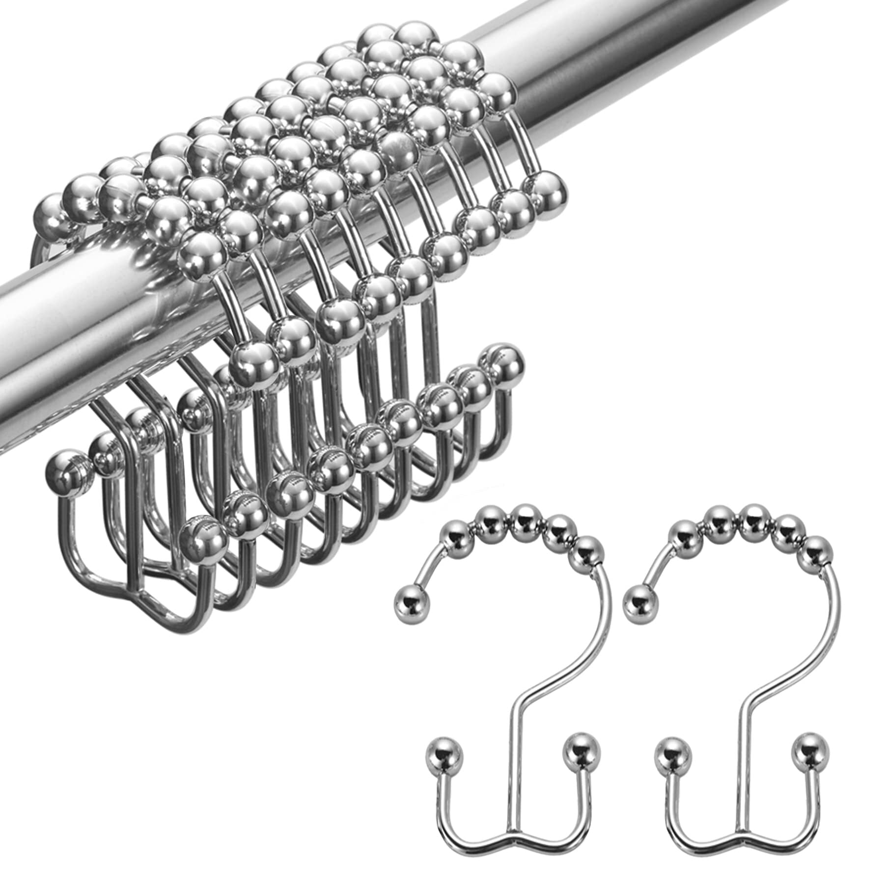 Amazer Shower Curtain Hooks, Stainless Steel, Double Glide Rings, Set ...