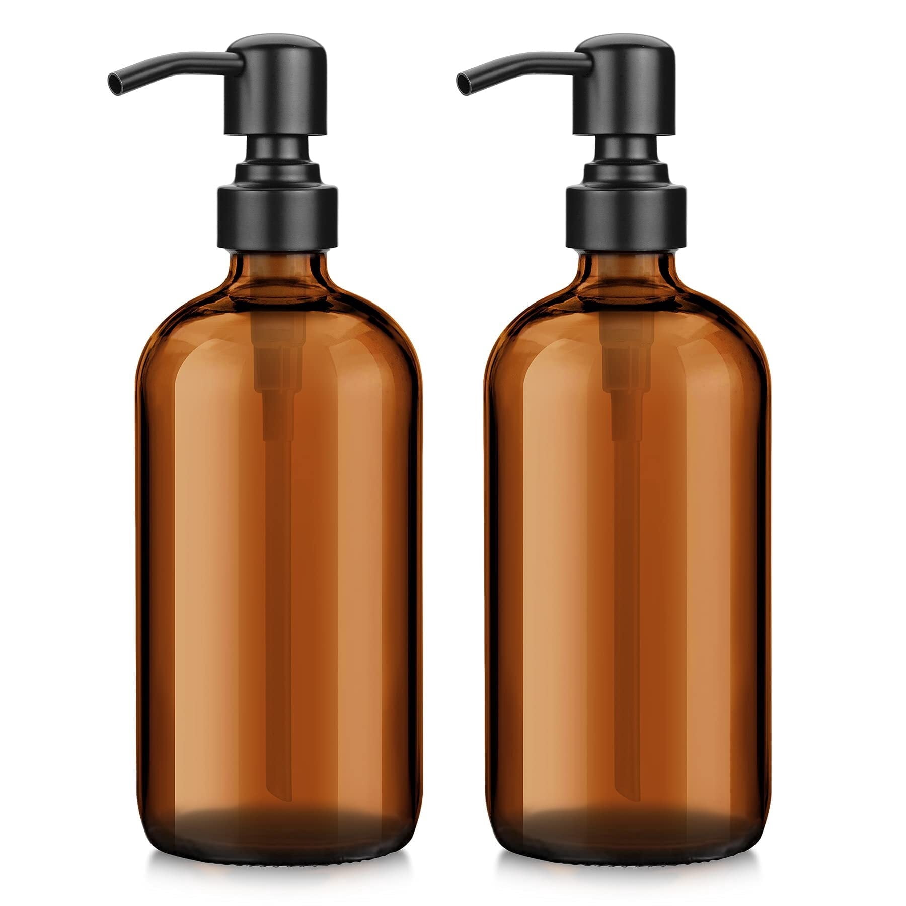 AmazerBath Amber Glass Soap Dispenser, Refillable 17 Oz Bathroom and ...