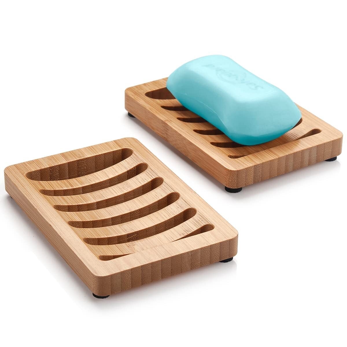 AmazerBath Bamboo Soap Dish, Wooden Soap Holder for Bar Soap, Self ...