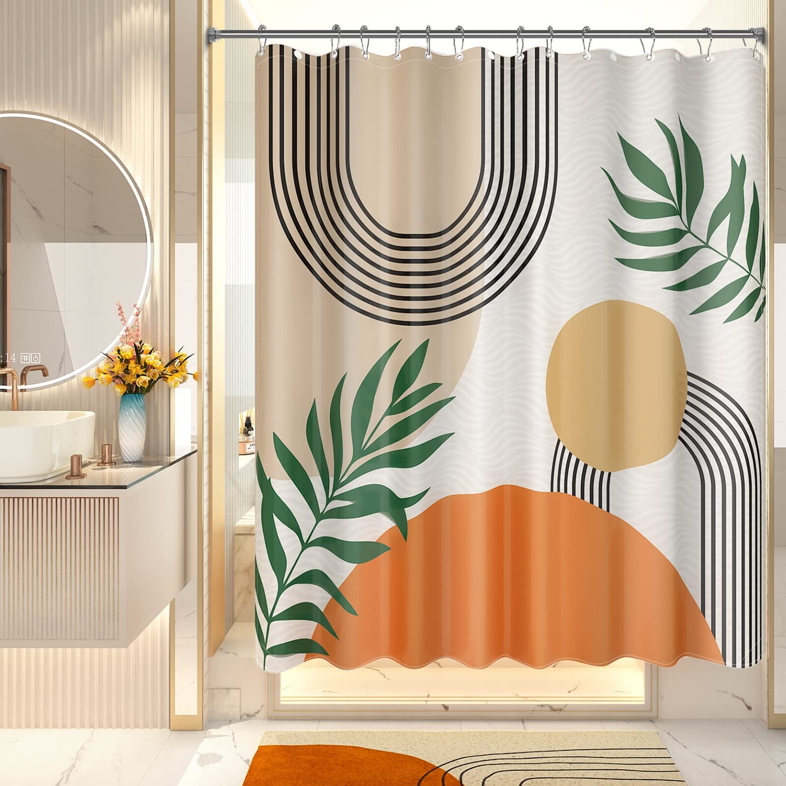 AmazerBath Fall Shower Curtain, Orange Abstract Cloth Shower Curtain ...