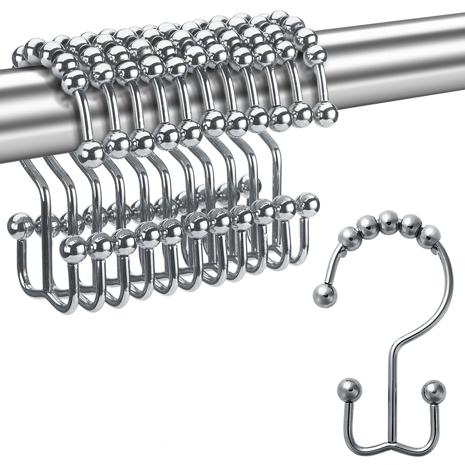 AmazerBath Shower Curtain Hooks Rings, Metal Double Glide, Set of 12 ...