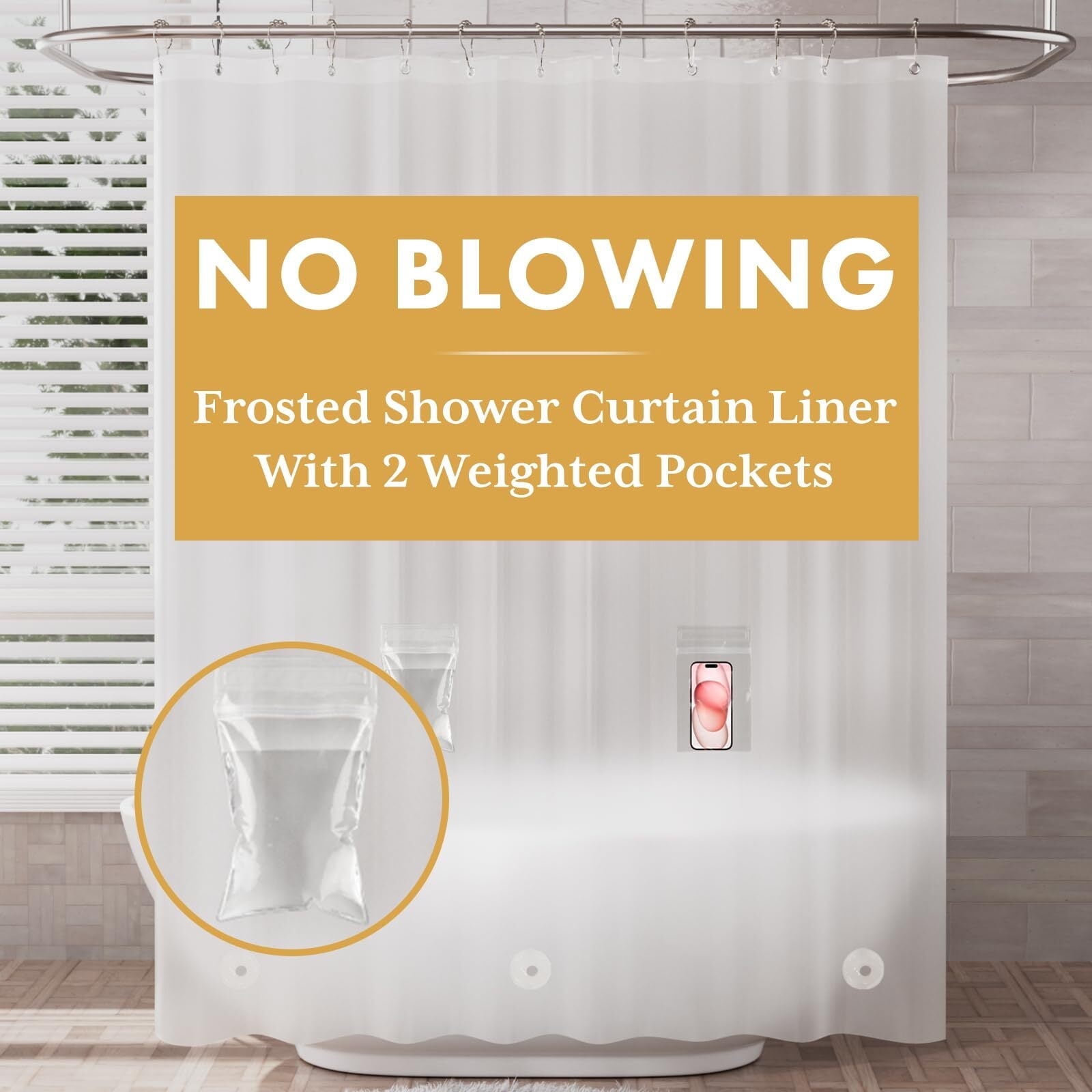 AmazerBath Shower Curtain Liner with 2 Weights Pockets, 72x72 No ...