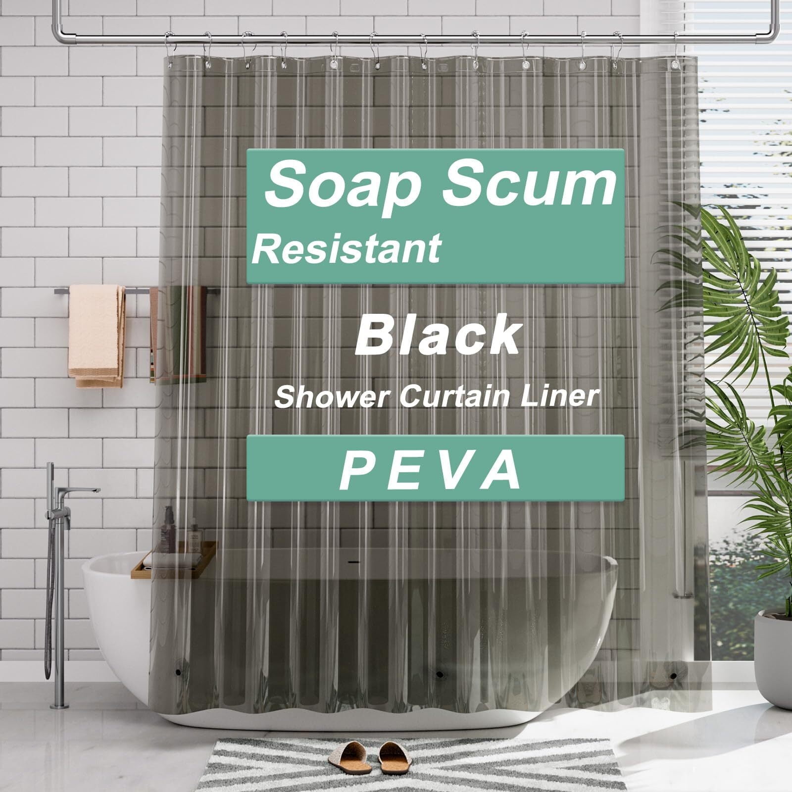 AmazerBath Shower Curtain Liner, 72x72 Transparent Black Shower Curtain ...