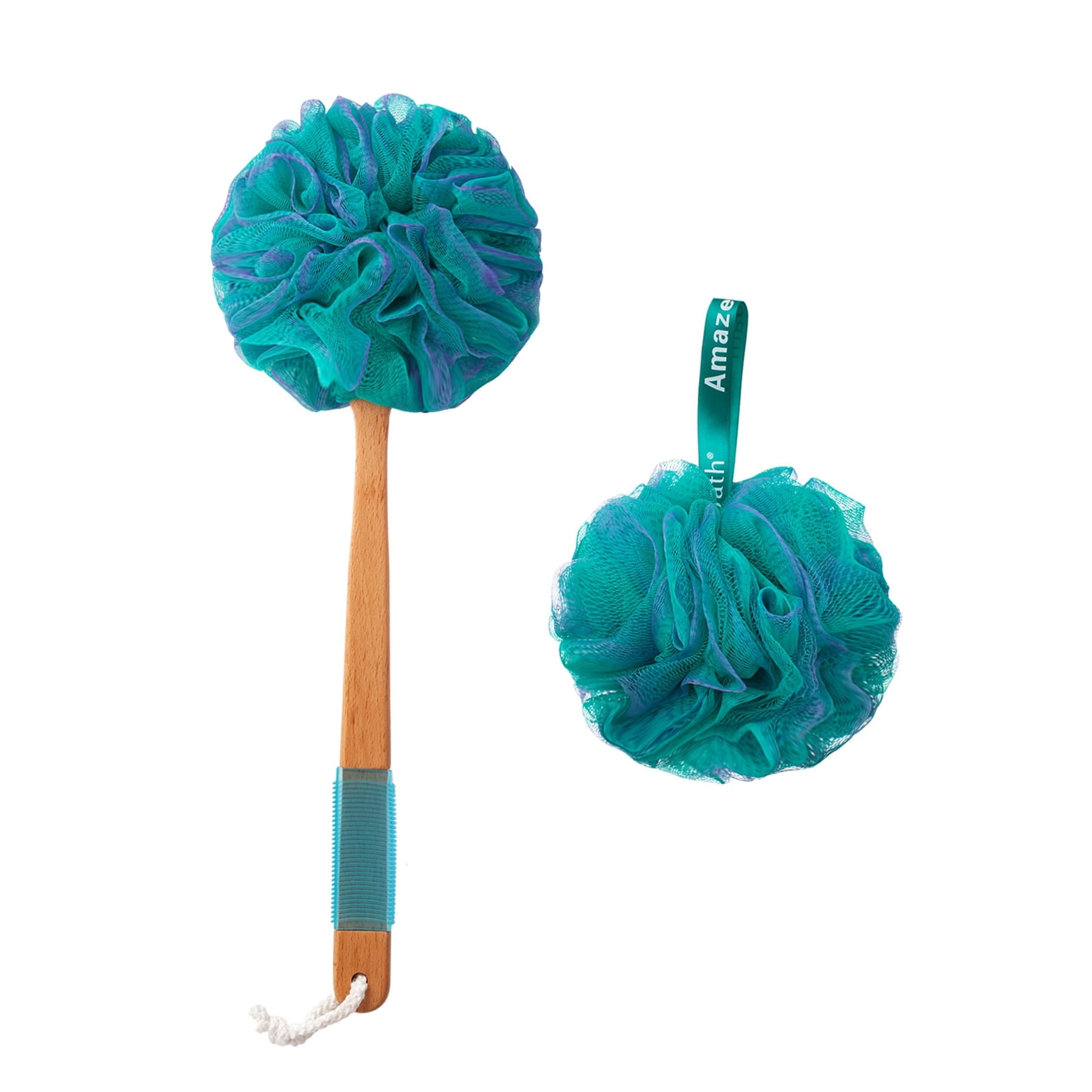 AmazerBath Long Handle Shower Sponge, PE Mesh Loofah Back Scrubber ...
