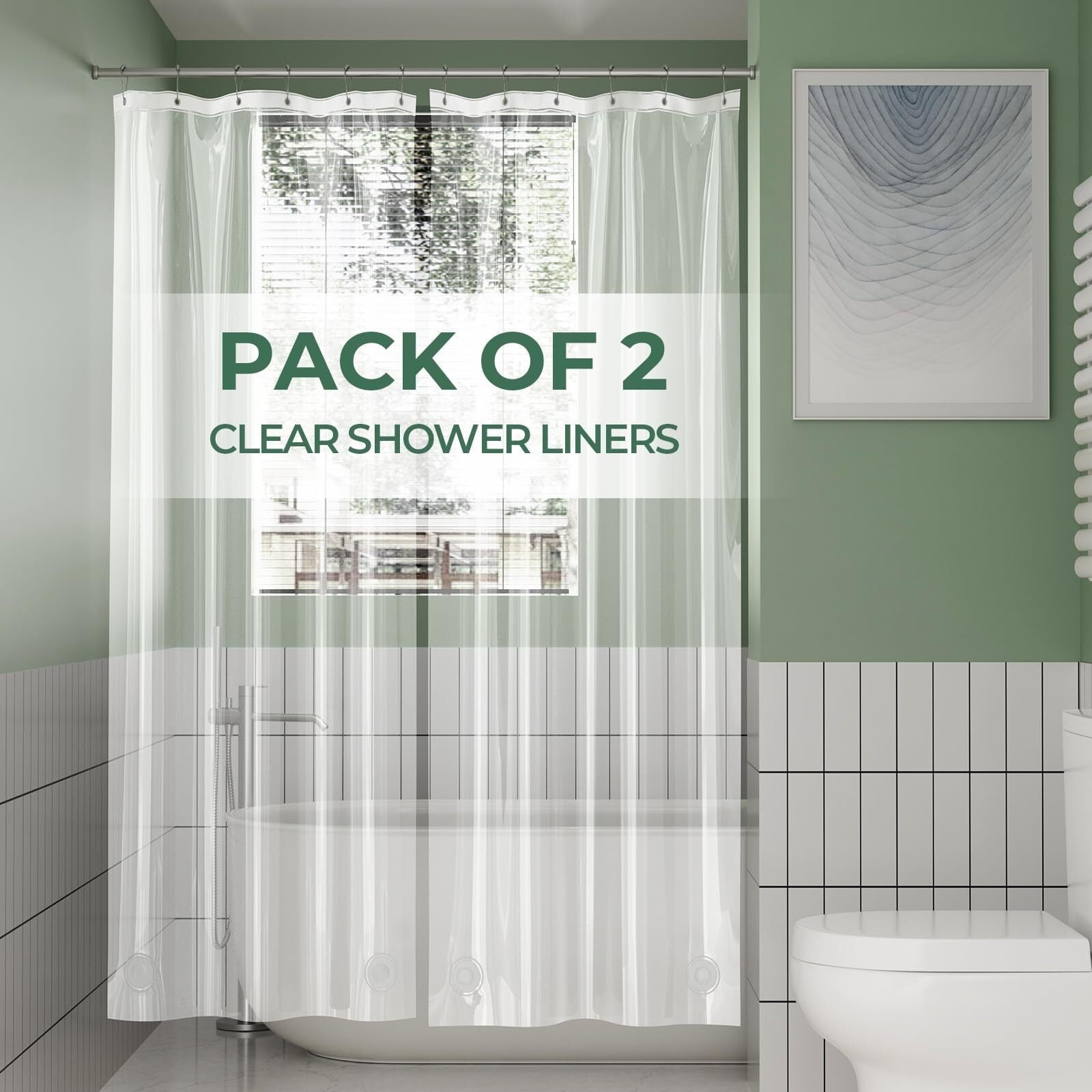 AmazerBath, Shower Curtain Liner, 36x72 Inches, Waterproof PEVA Clear ...