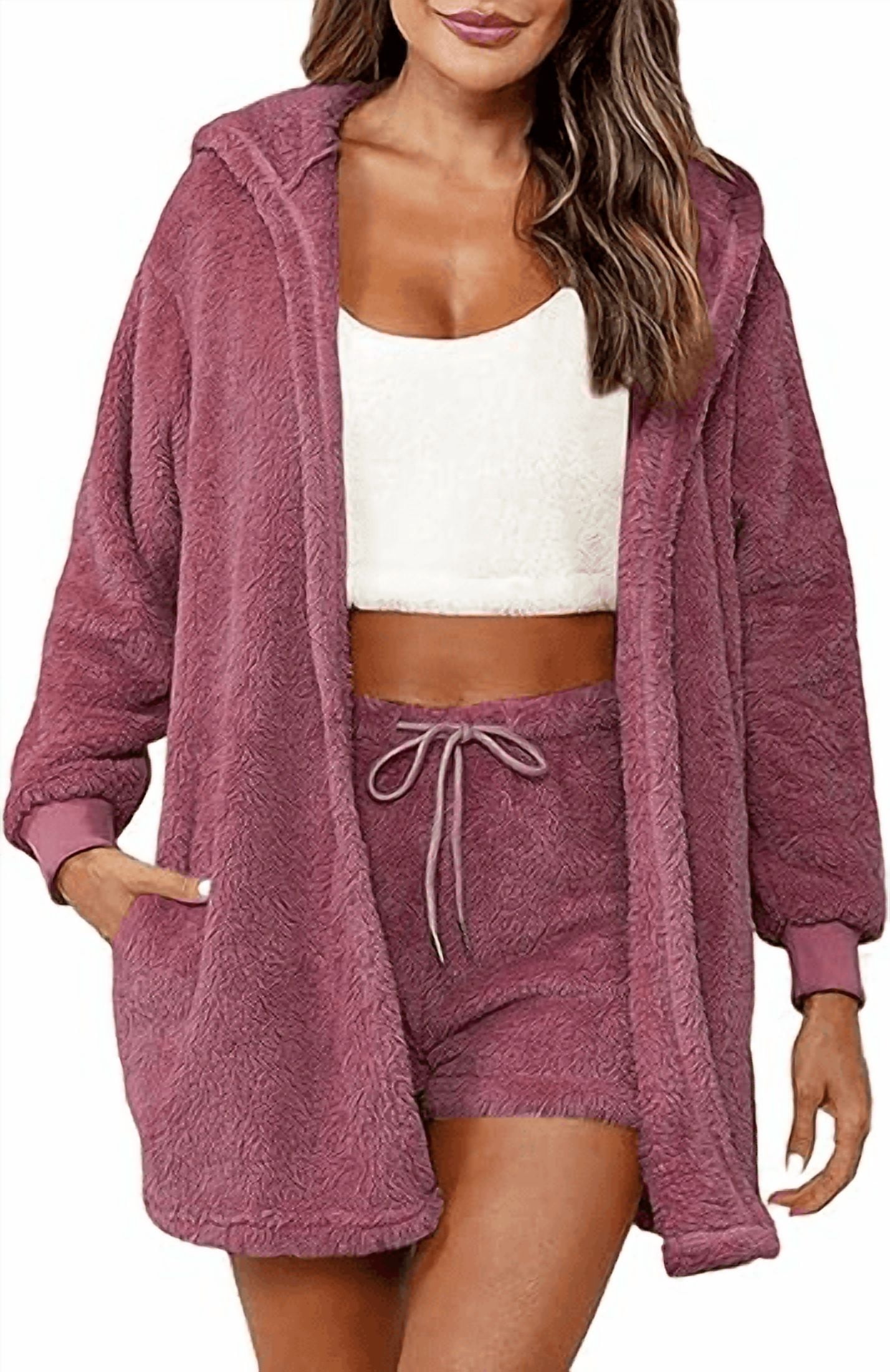 Amazhiyu Sexy Fuzzy 3 Piece Pajamas Lounge Sets for Womens Fluffy ...