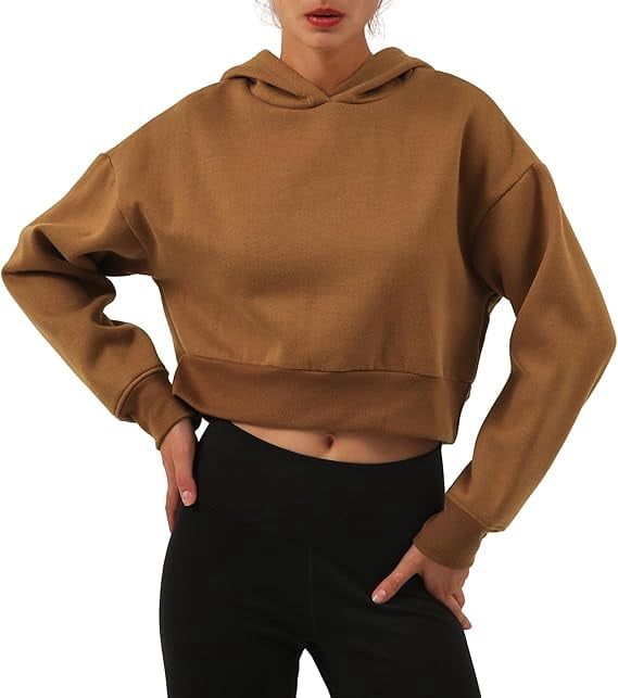 Amazhiyu Women’s Fleece Cropped Hoodies Casual Long Sleeve Pullover ...