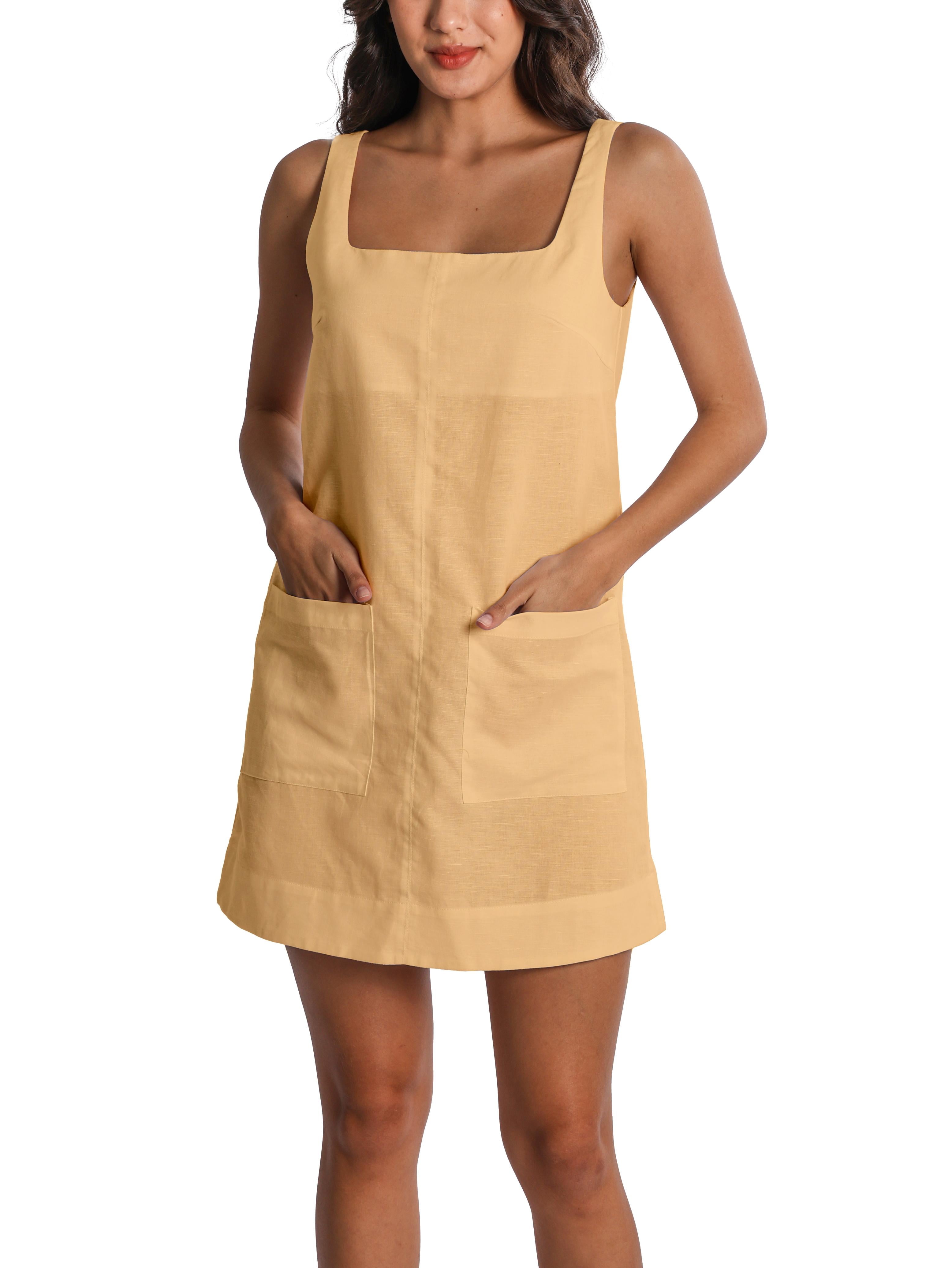 Amazhiyu Women's Linen Blend Square Neck Sleeveless Summer Mini Tank ...