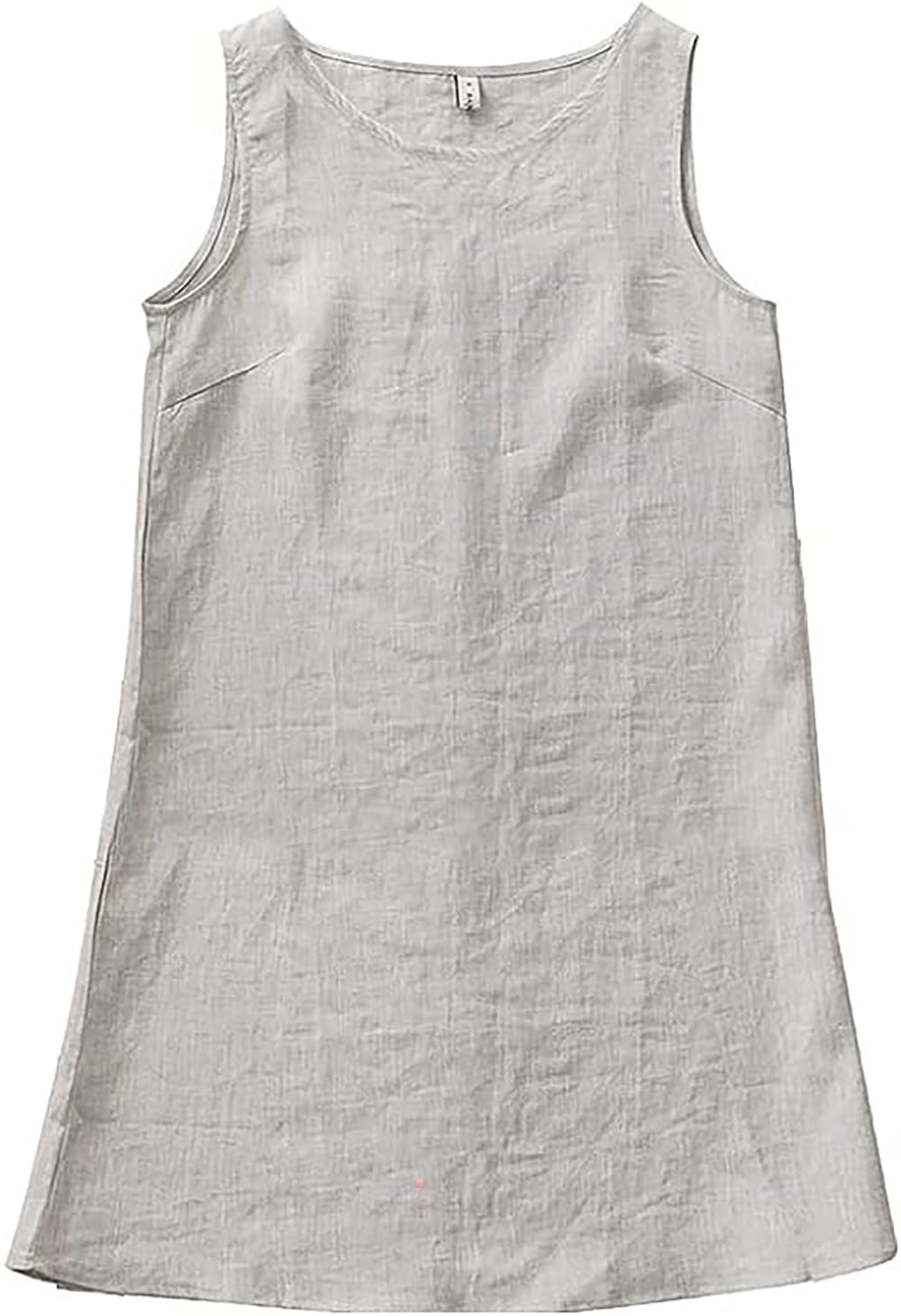 Amazhiyu Women's Linen Sleeveless Shift Dress with Pockets Crew Neck ...