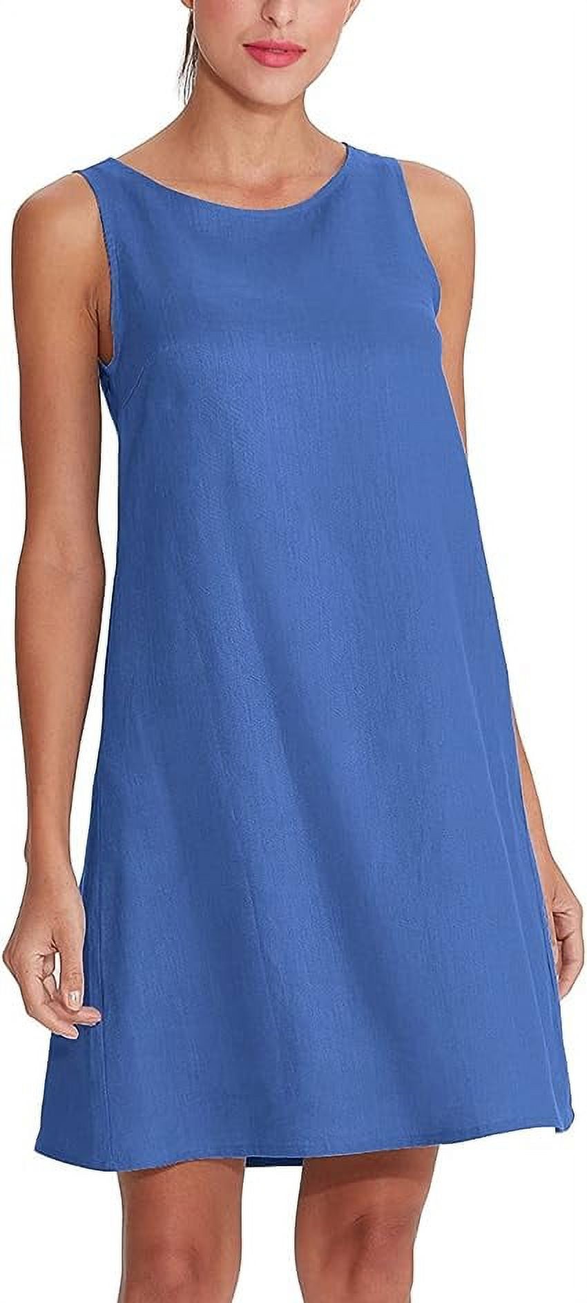 Amazhiyu Women's Linen Sleeveless Shift Dress with Pockets Crew Neck ...