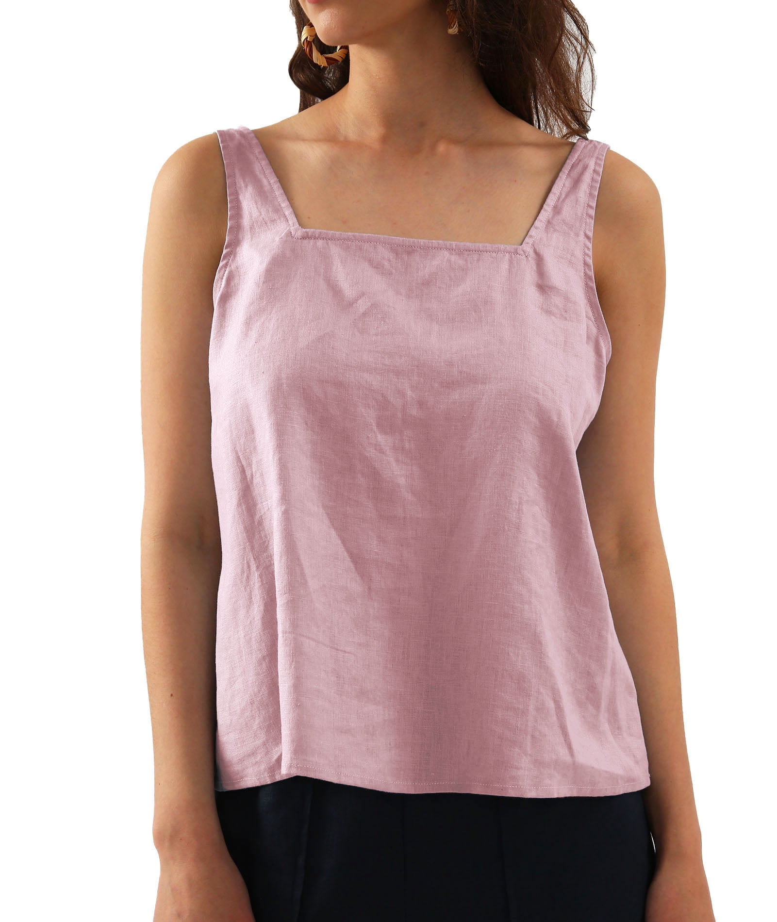 Amazhiyu Women's Woven Pure Linen Tank Tops Square Neck Sleeveless for ...