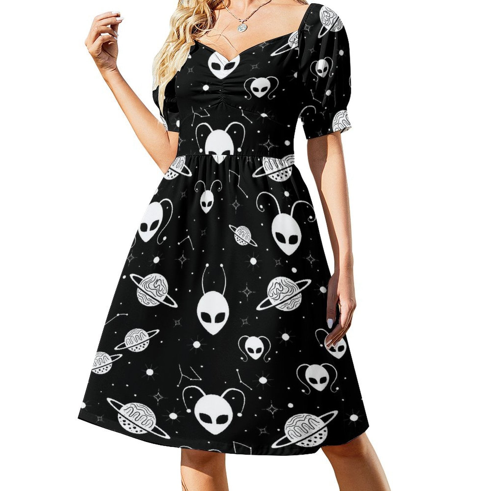 Amazing Aliens In The Universe With Planet And Stars Short Sleeve Dress ...