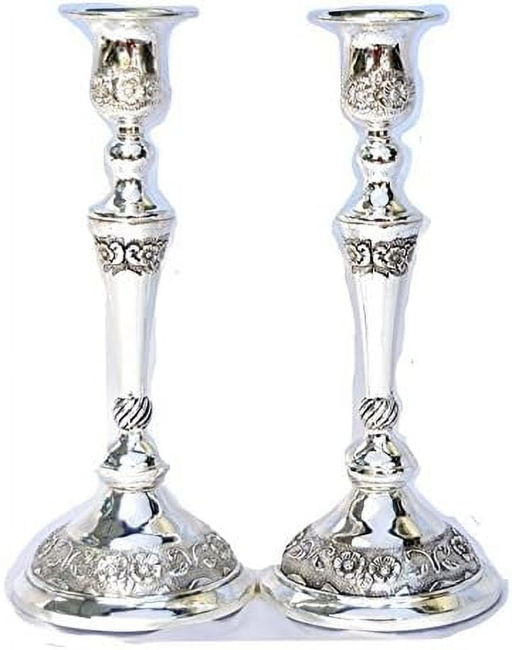 Amazing Candlesticks Pair Nickel Candles Holders Shabbat Israel.Flowers ...