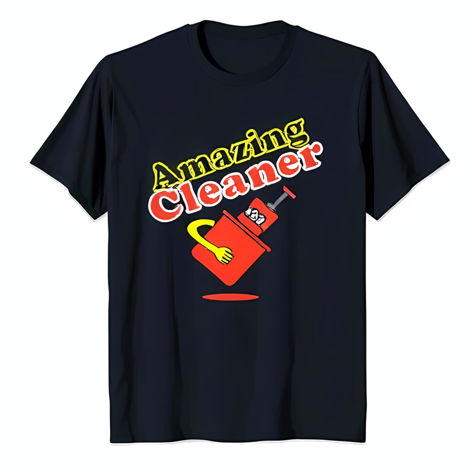 Amazing Cleaner Graphic Tee Blue T-Shirt with Bold Red & Yellow Design ...
