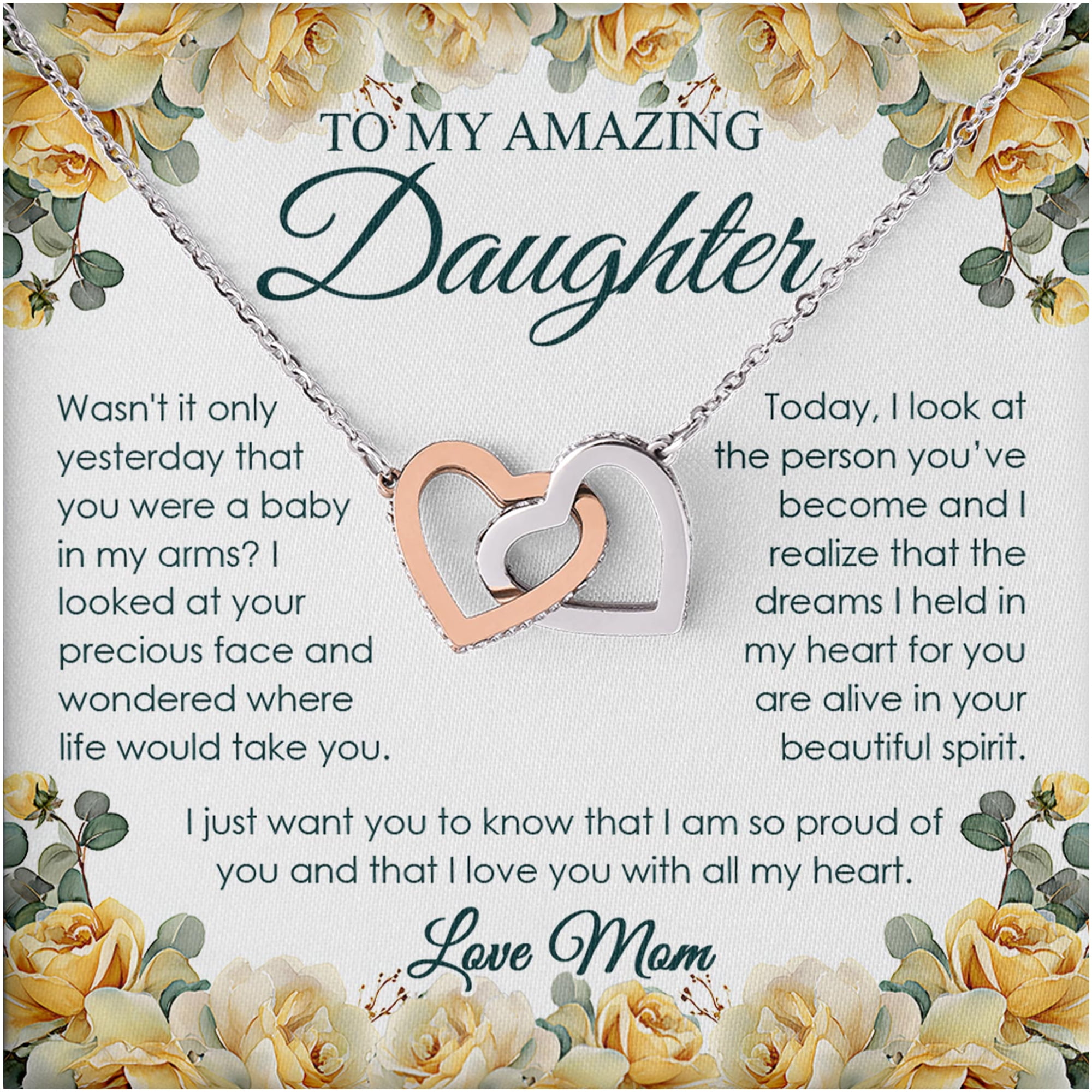 To My Amazing Daughter Necklace from Mom – Double Heart Pendant Jewelry ...