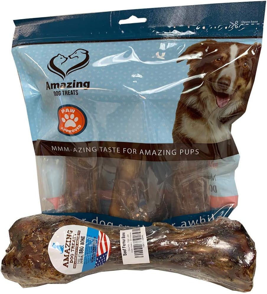 Amazing Dog Treats - 10-11 Inch Meaty Beef Femur Bone (3 Count) - (Made ...