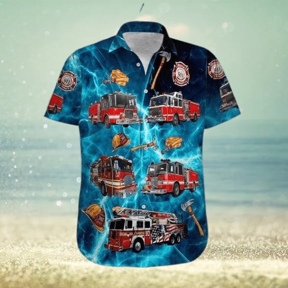 Amazing Firefighter Blue Hawaiian Shirt - Walmart.com