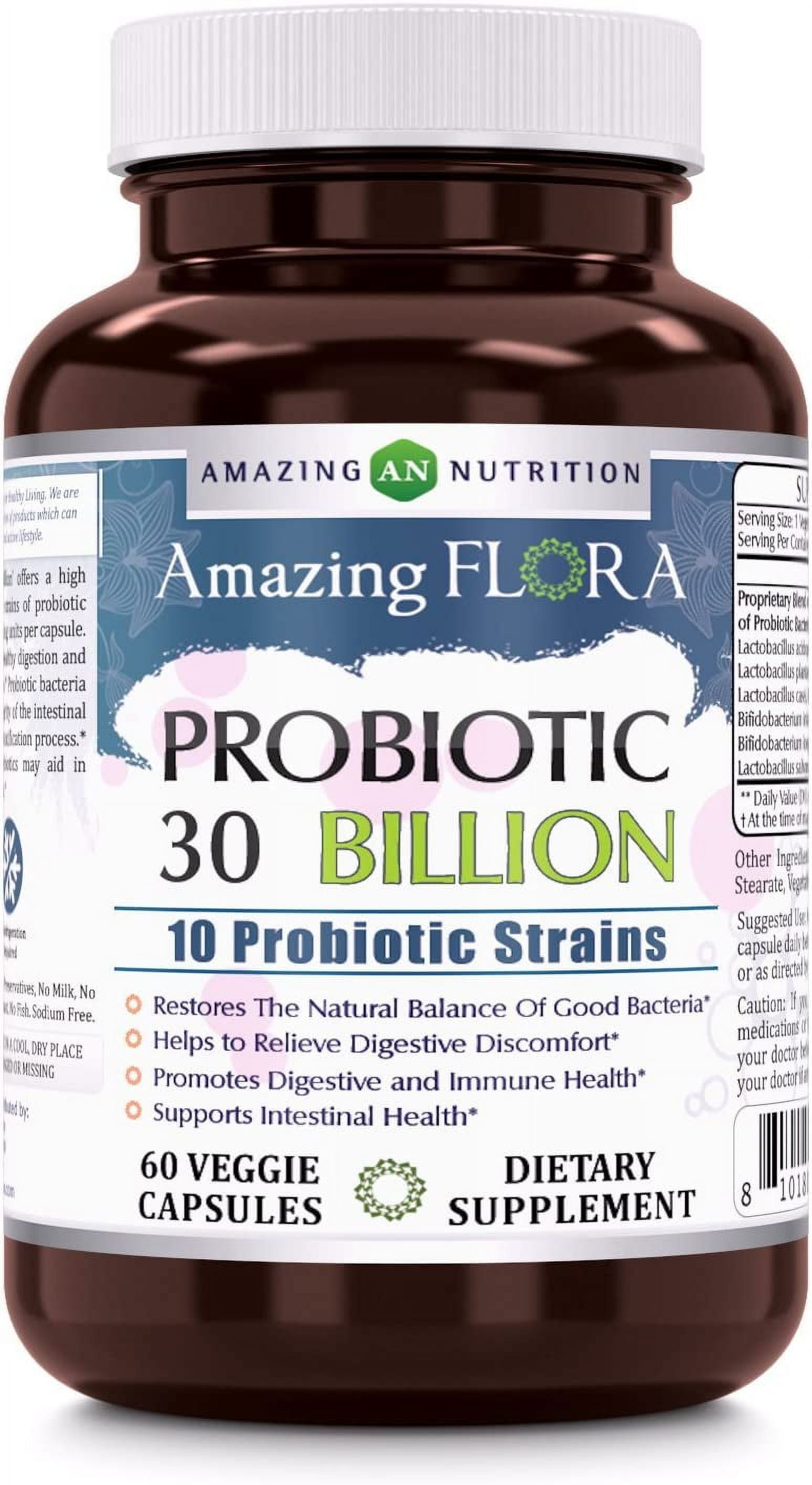 Amazing Flora Probiotic 10 Best Probiotics Strains 30 Billion 60 Veggie ...