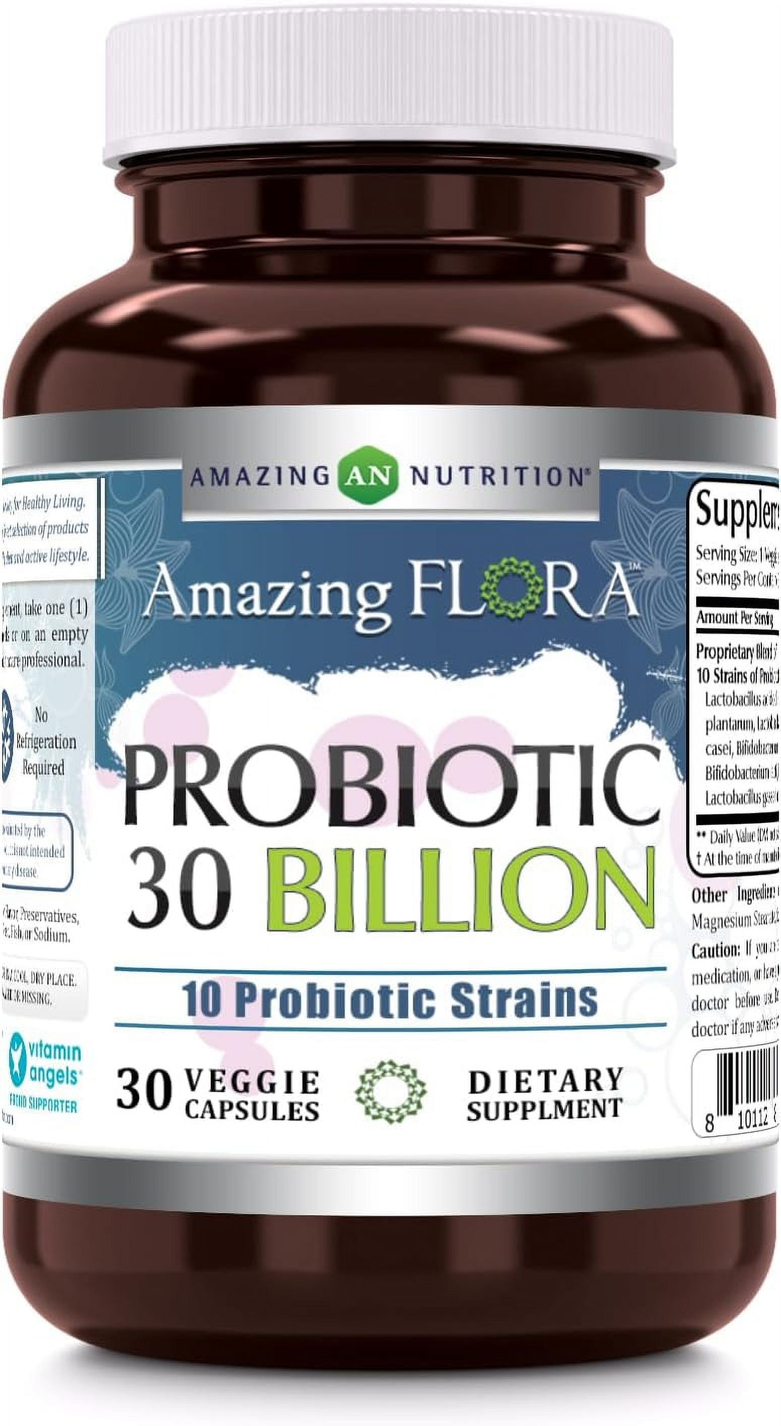Amazing Flora Probiotic 10 Best Probiotics Strains 30 Billion 30 Veggie Capsules Supplement ...