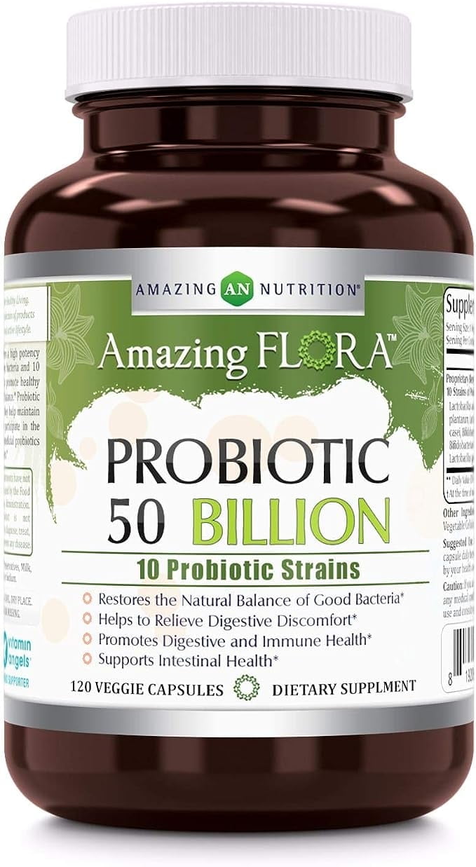 Amazing Flora Probiotic 10 Strains 50 Billion, 120 Veggie Capsules ...